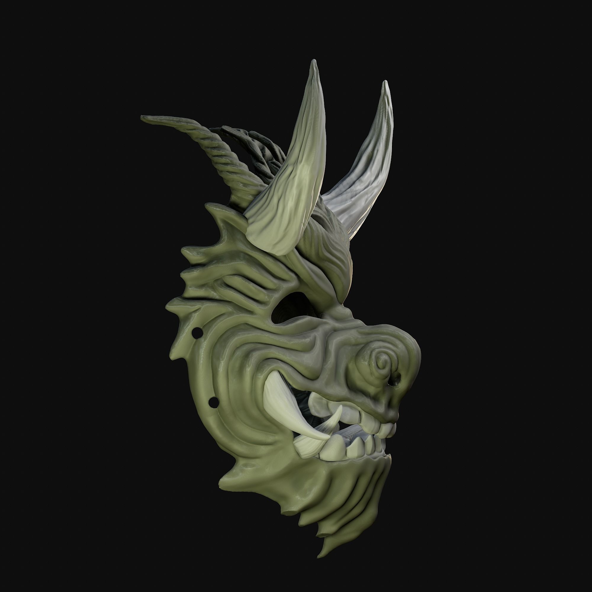 Oni Mask 2 Demon Horn Happy Face 3D model 3D printable | CGTrader