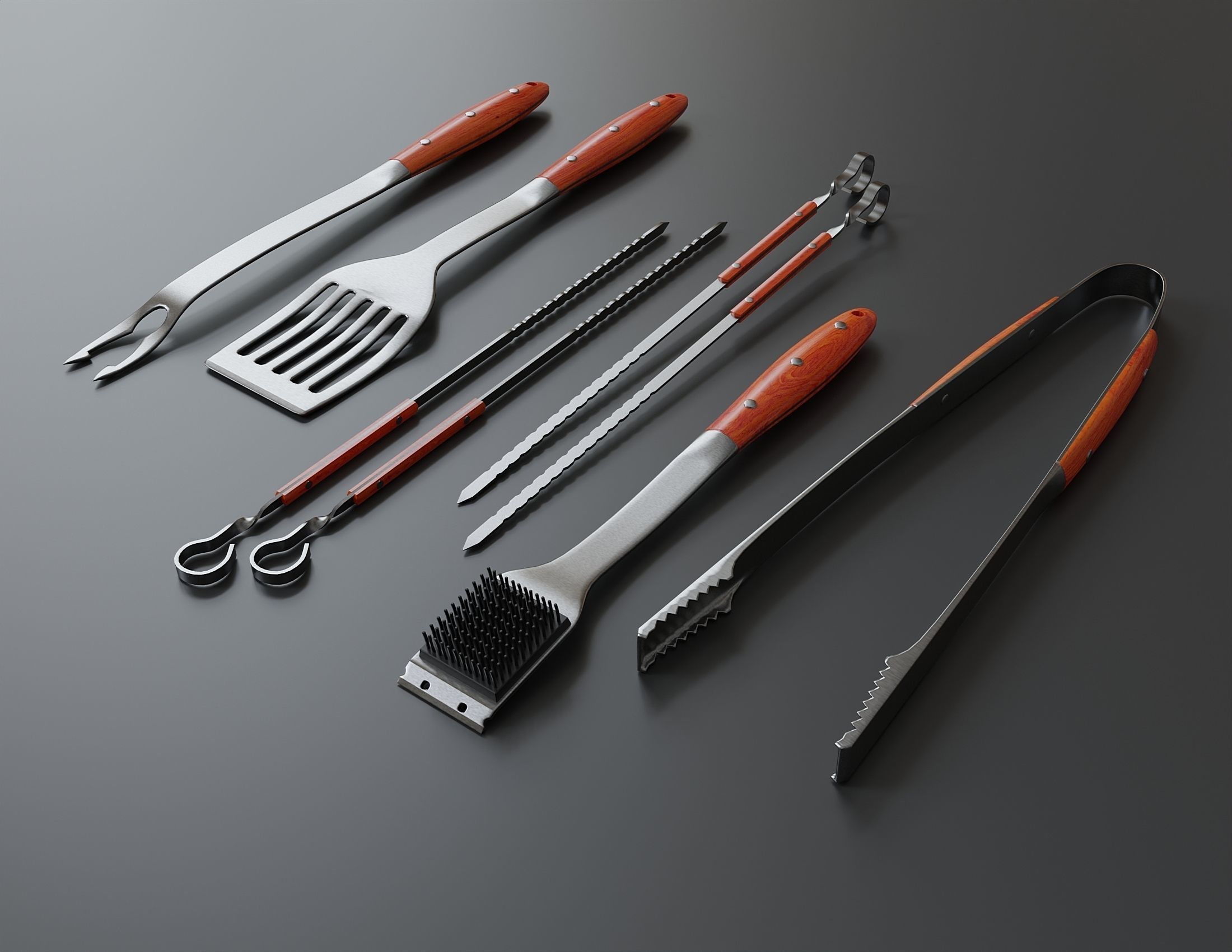Stainless Steel Grill Set 3D model | CGTrader