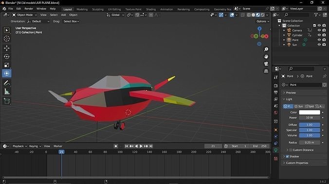 cartoon airplane with animation free VR / AR / low-poly 3D model ...