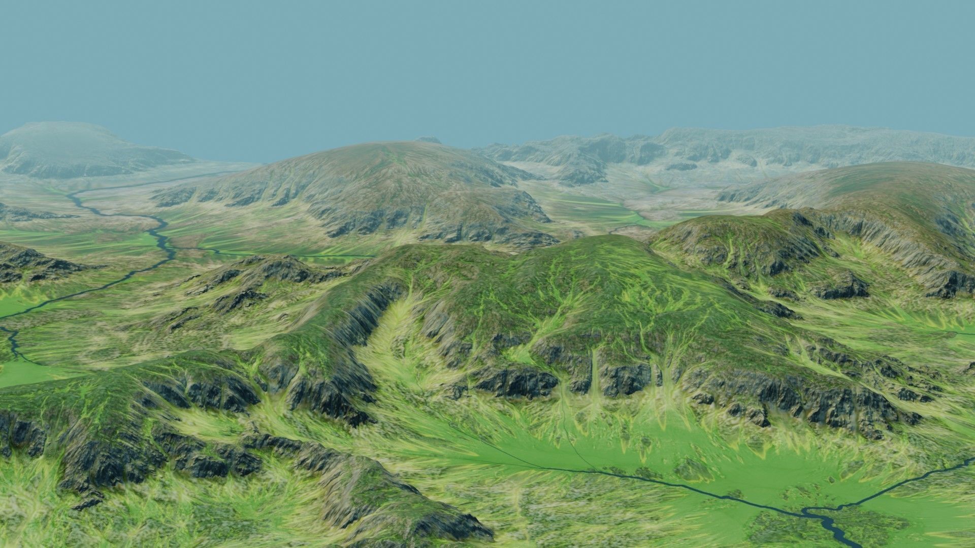 Grass Rock Hills Valley Landscape 3D model | CGTrader