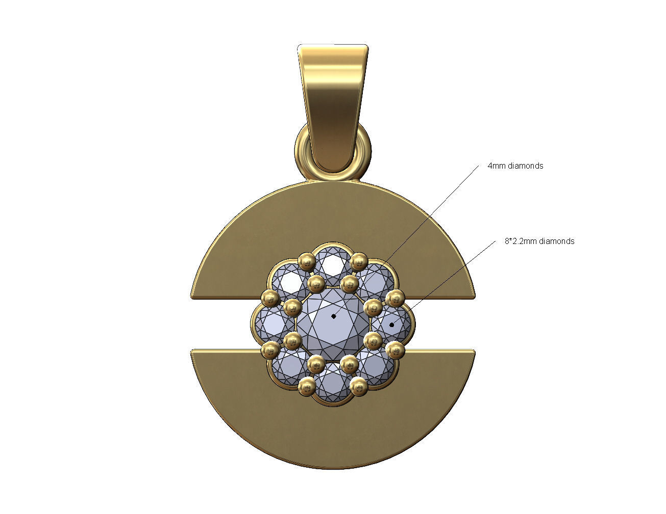 Diamond cluster round split pendant with bail 3D model 3D printable ...