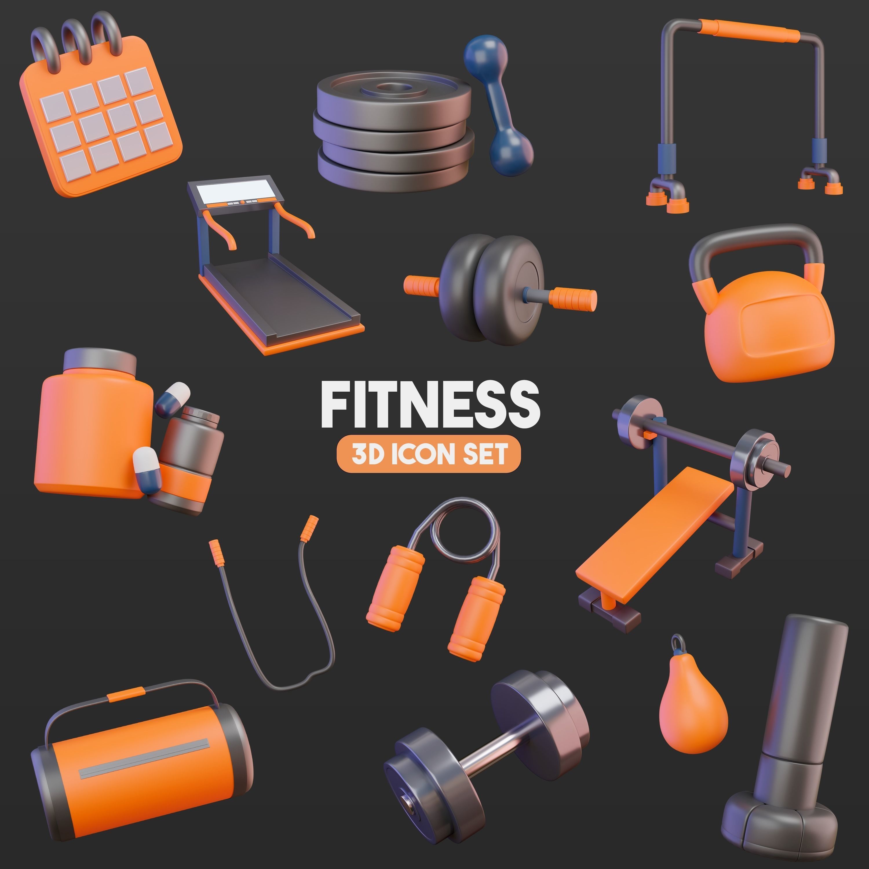 FITNESS ICON SET 3D model | CGTrader