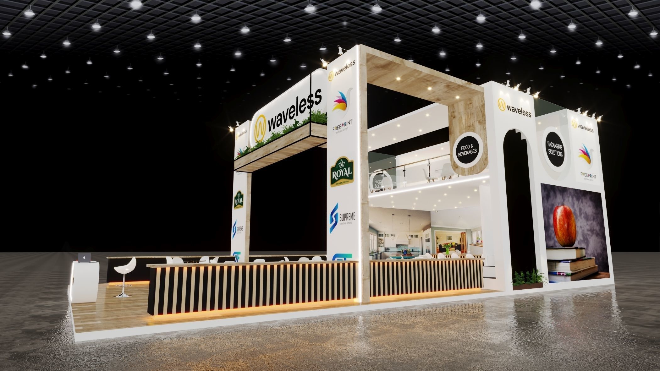 3D Exhibition Stall design 3 side open mazzenine stall 3D model 3D ...