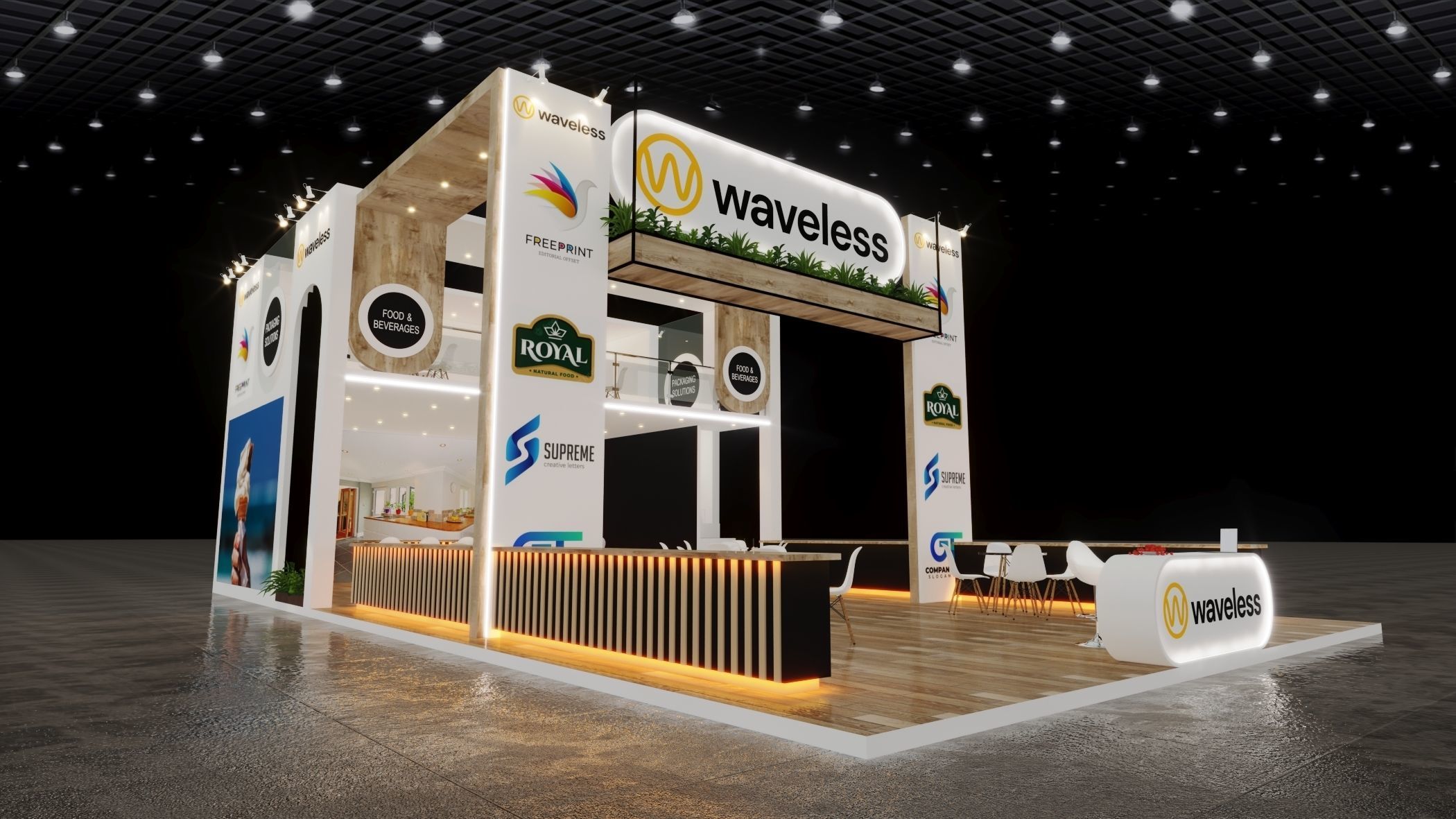 3D Exhibition Stall design 3 side open mazzenine stall 3D model 3D ...