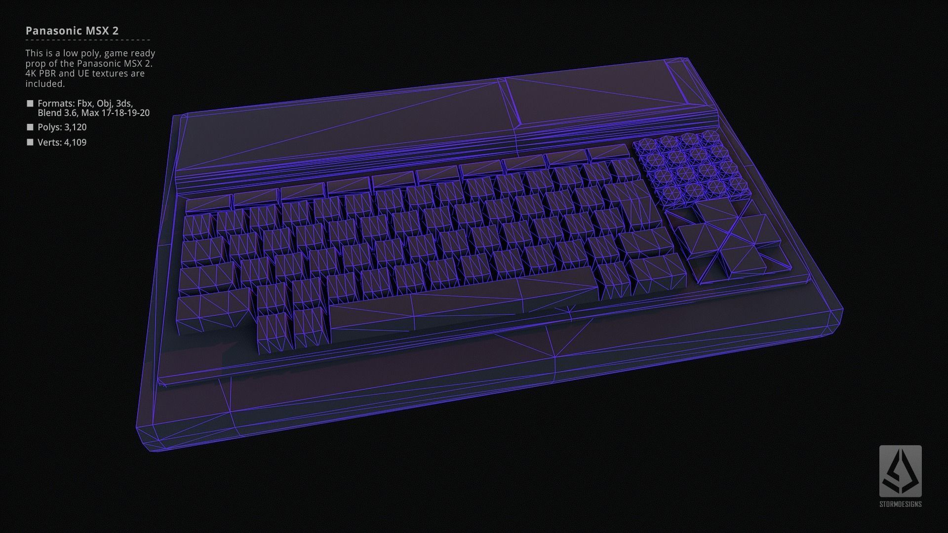 3D model Panasonic MSX 2 Retro Computer Keyboard Console VR / AR / low ...