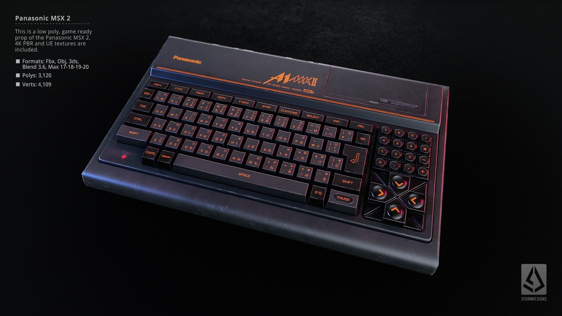 3D model Panasonic MSX 2 Retro Computer Keyboard Console VR / AR / low ...