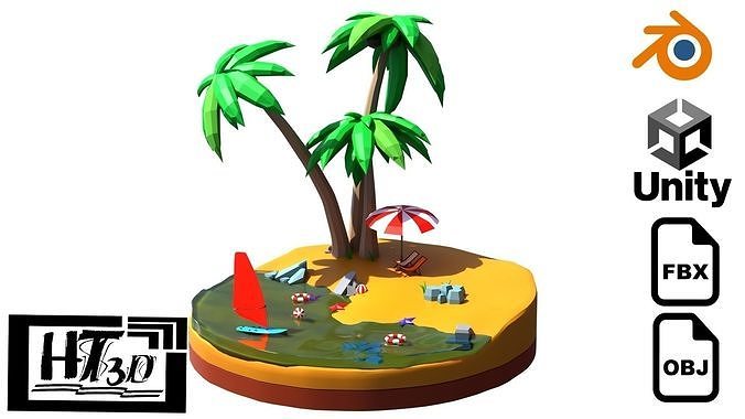 3D model Low poly beach HT1 VR / AR / low-poly | CGTrader