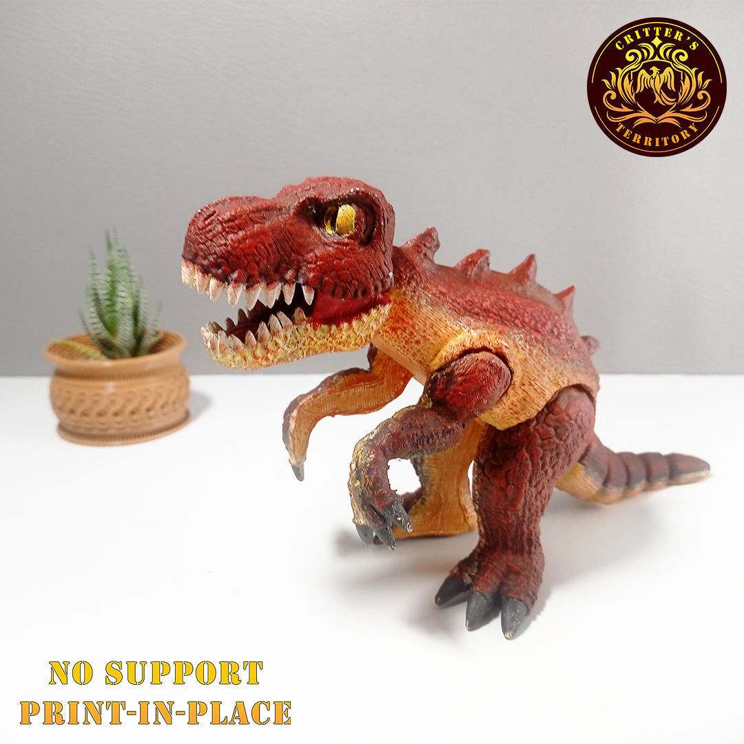 Flexi T-rex With Movable Jaw Almost Print In Place No Support 3D model ...