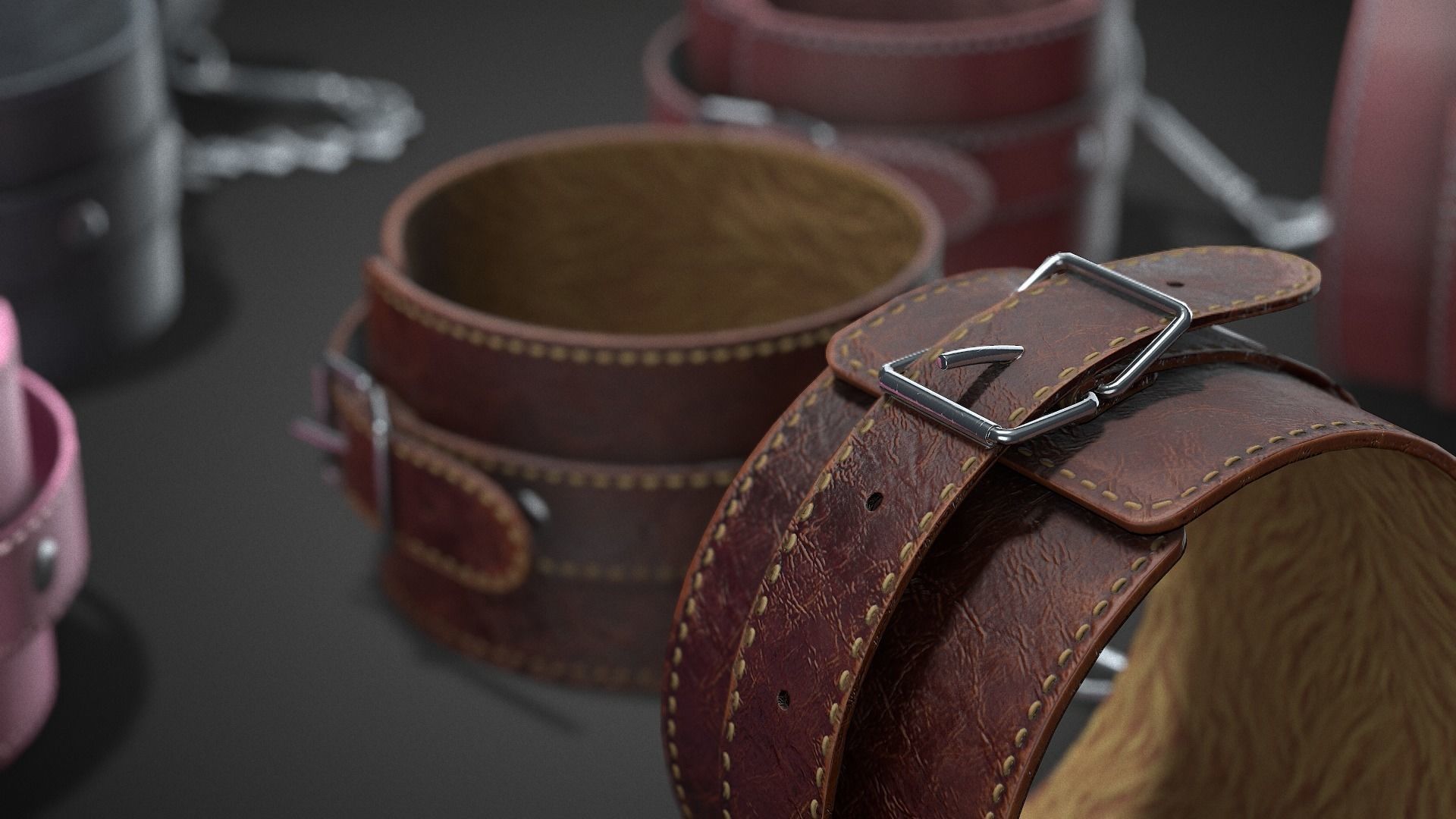 3D model Furry leather hand cuffs - PBR VR Game Ready VR / AR / low ...