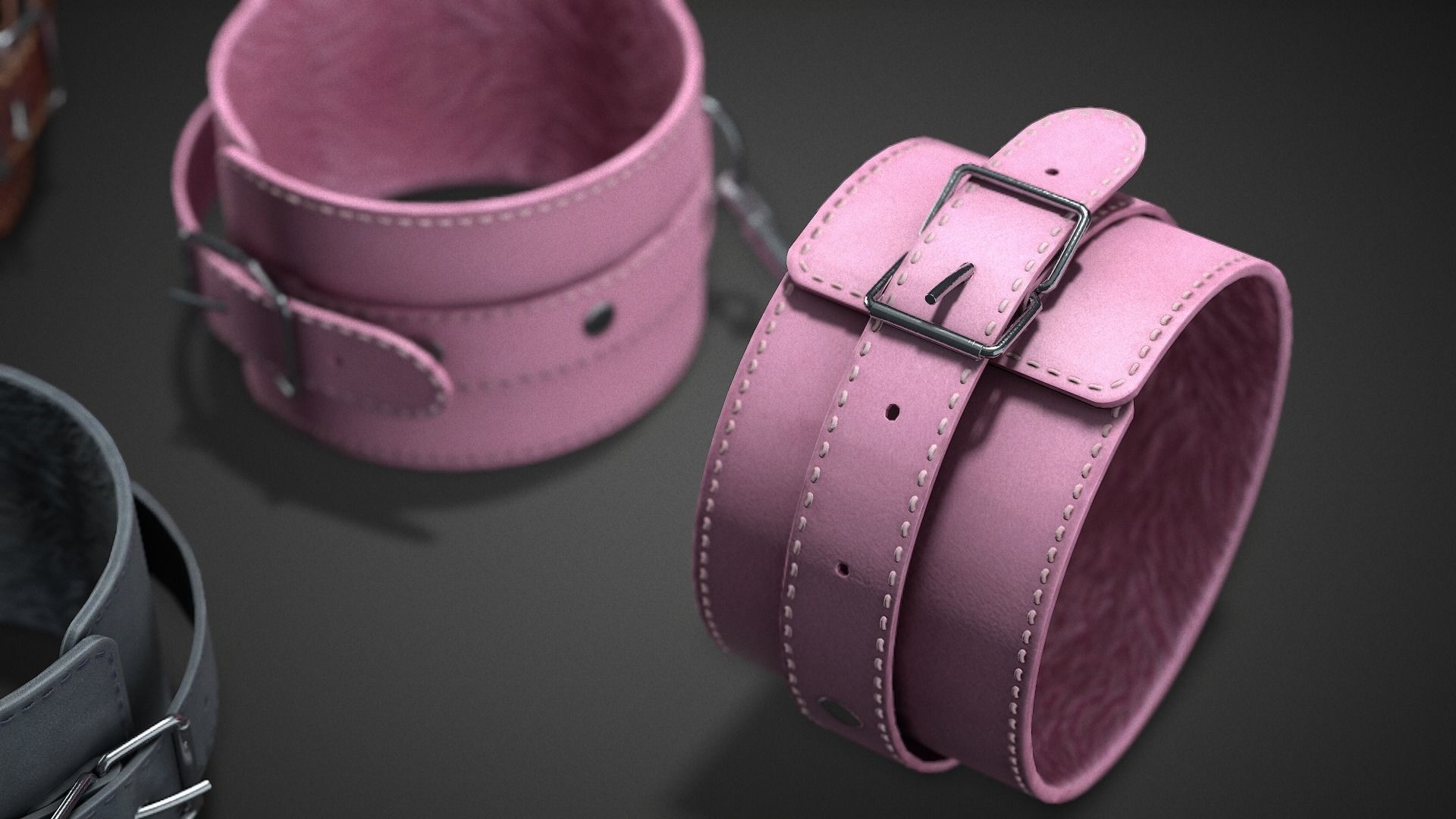 3D model Furry leather hand cuffs - PBR VR Game Ready VR / AR / low ...
