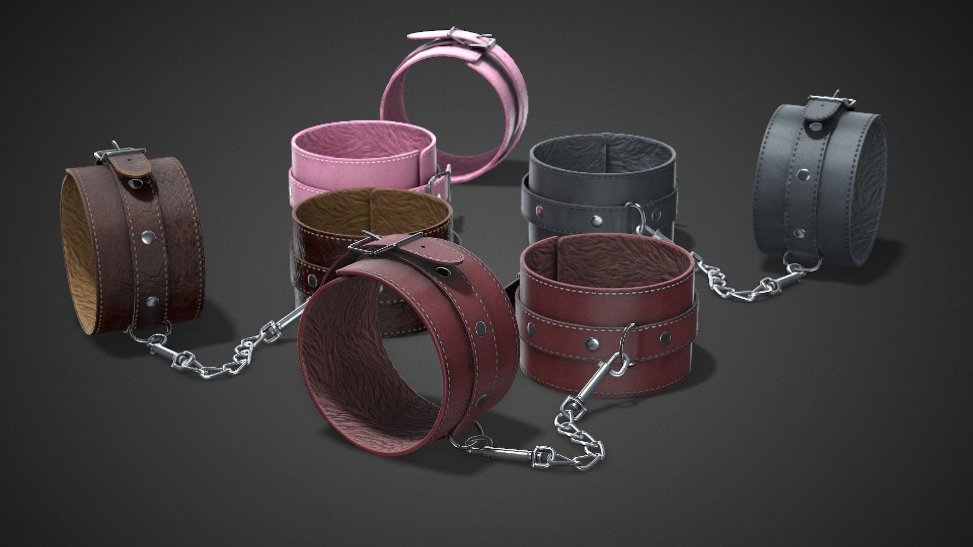 3D model Furry leather hand cuffs - PBR VR Game Ready VR / AR / low ...