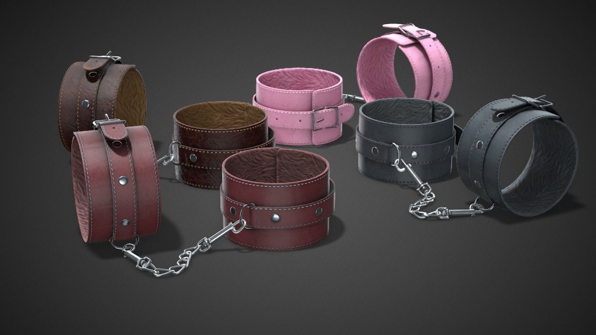 3D model Furry leather hand cuffs - PBR VR Game Ready VR / AR / low ...