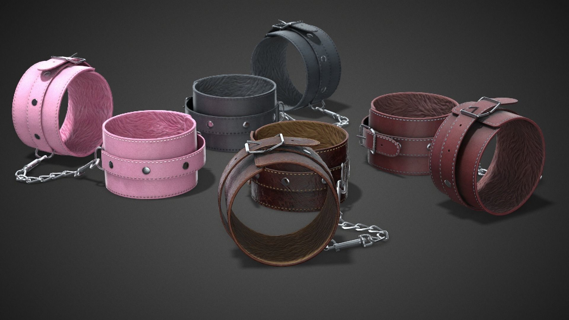 3D model Furry leather hand cuffs - PBR VR Game Ready VR / AR / low ...