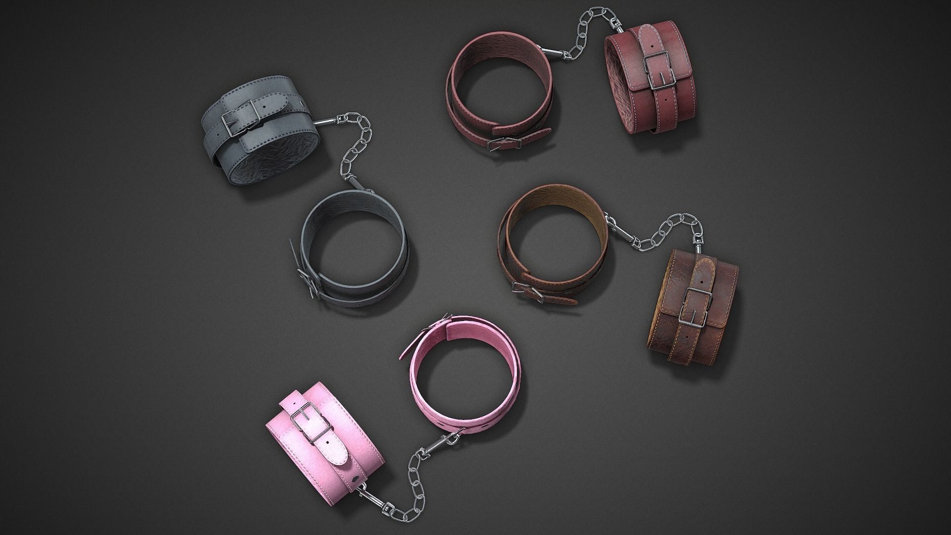 3D model Furry leather hand cuffs - PBR VR Game Ready VR / AR / low ...