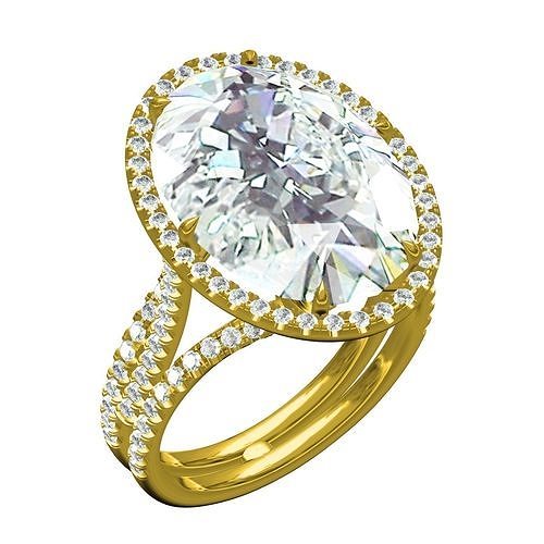Antique Large Oval Diamond Round Diamond Halo Engagement Ring 3D model ...