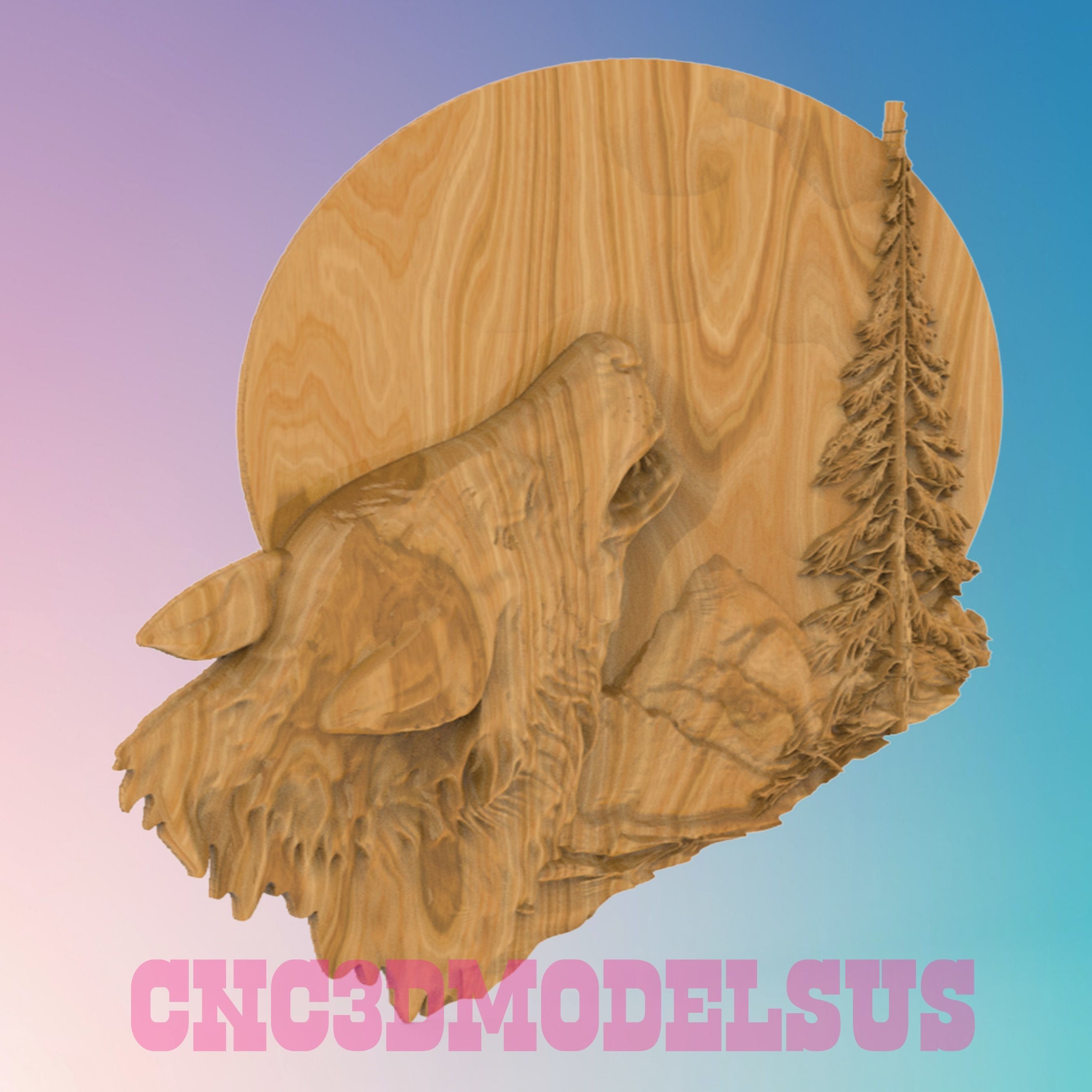 Wolf Howling at the Moon 3D MODEL STL FILE FOR CNC ROUTER LASER 3D ...