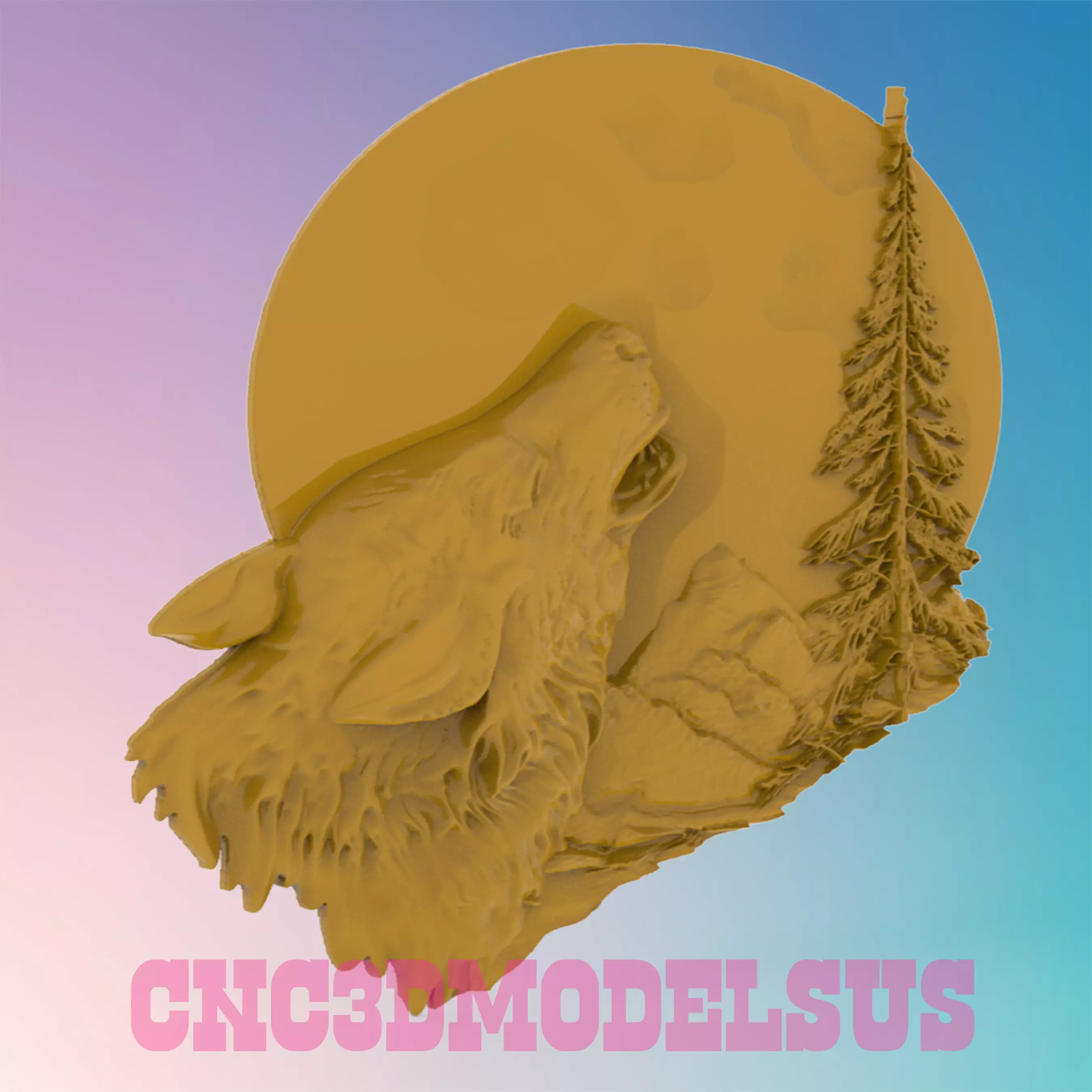 Wolf Howling at the Moon 3D MODEL STL FILE FOR CNC ROUTER LASER 3D ...