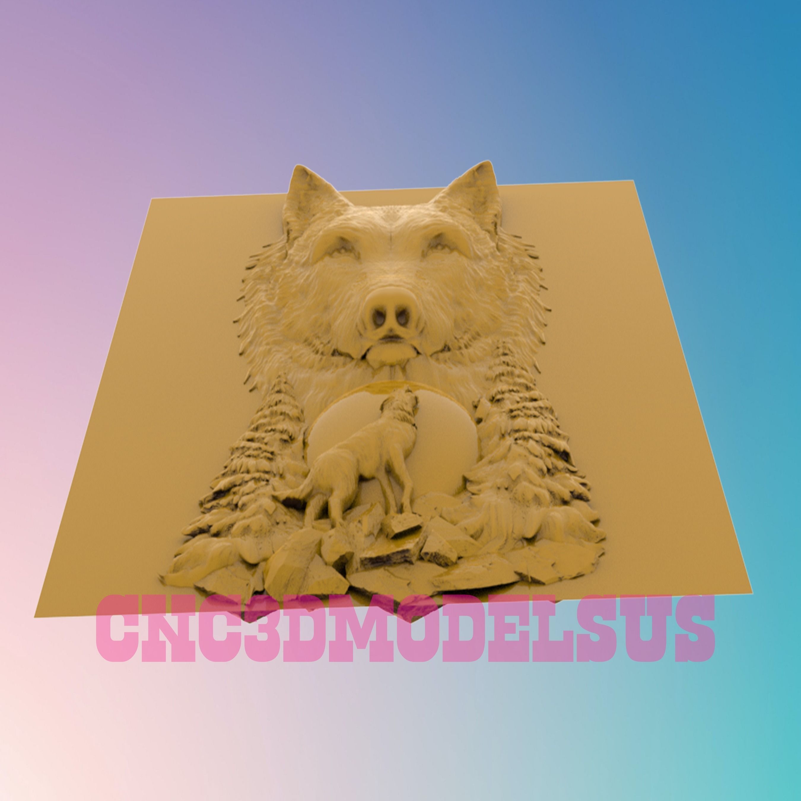 Wolves and Moon 3D MODEL STL FILE FOR CNC ROUTER LASER 3D model 3D ...