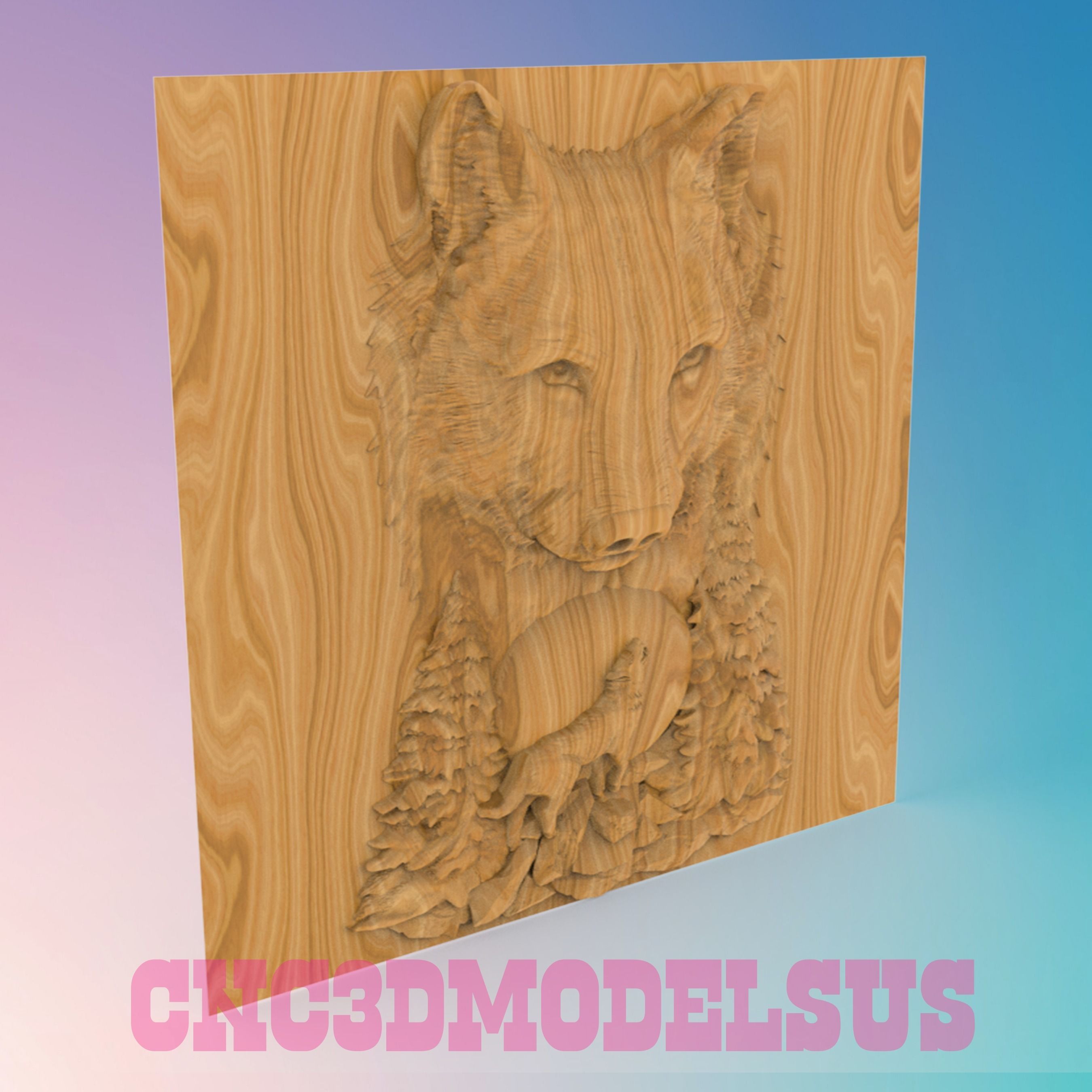 Wolves and Moon 3D MODEL STL FILE FOR CNC ROUTER LASER 3D model 3D ...