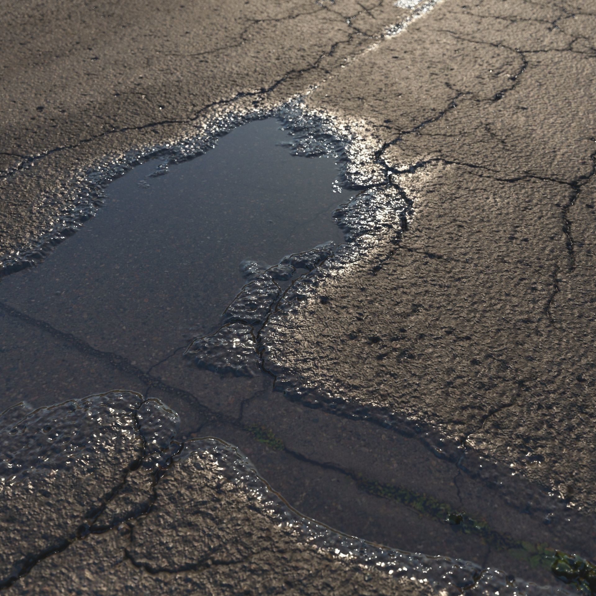 Old wet and dry paved road - 35 meters 3D model | CGTrader