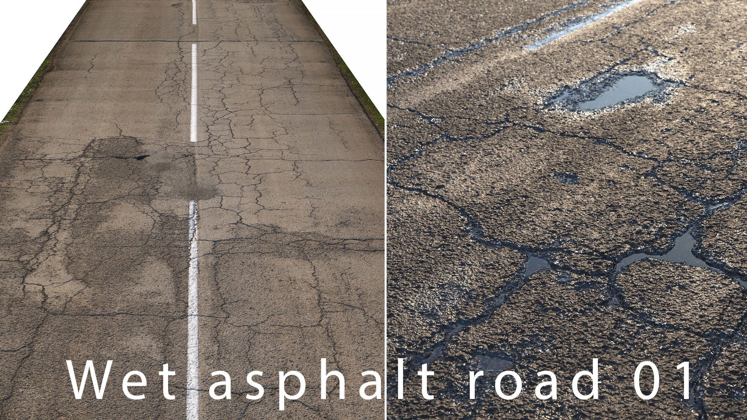 Old wet and dry paved road - 35 meters 3D model | CGTrader