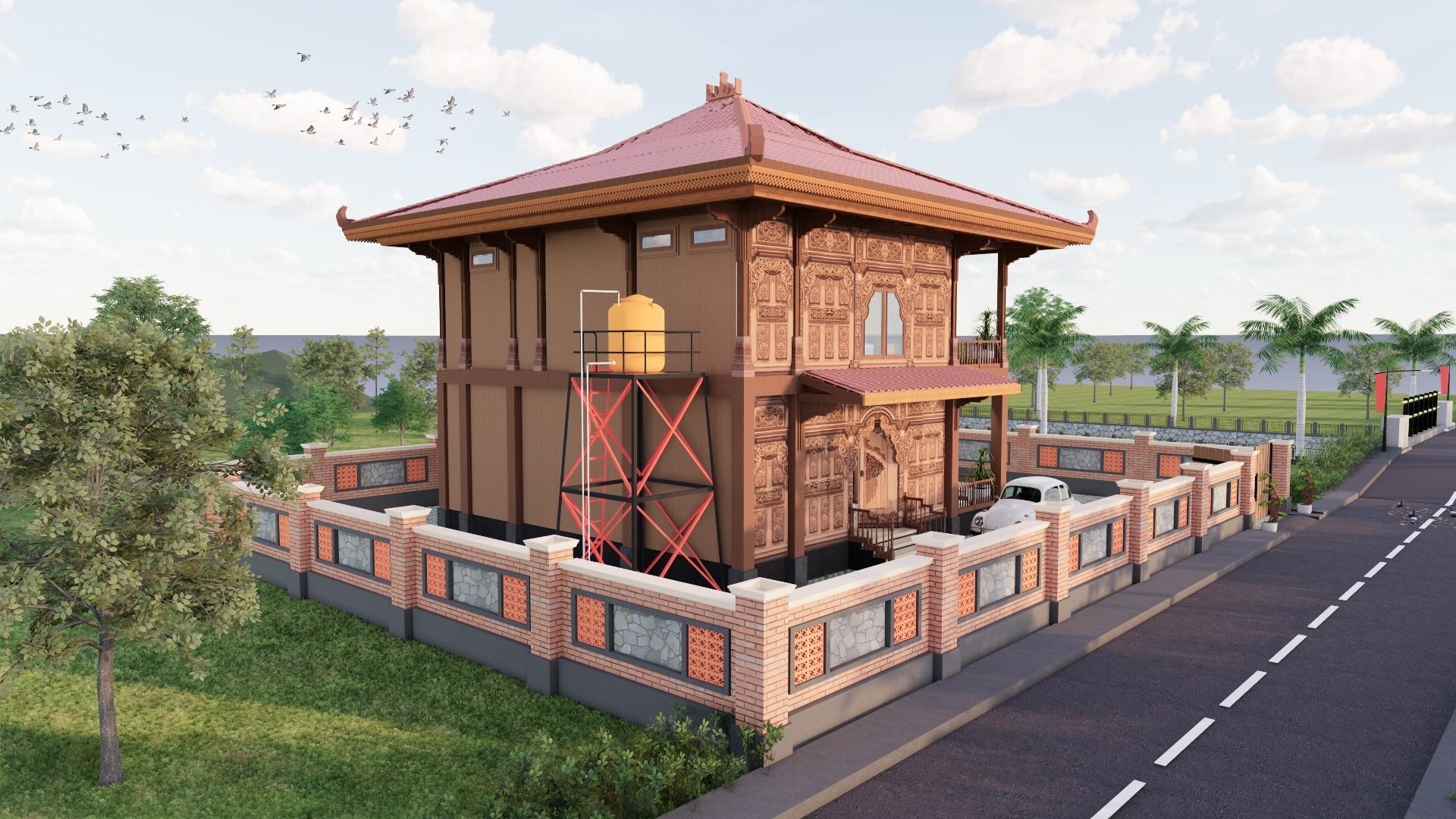 Luxury Wooden Traditional Carving Joglo House Design 2 Floor 3D model ...