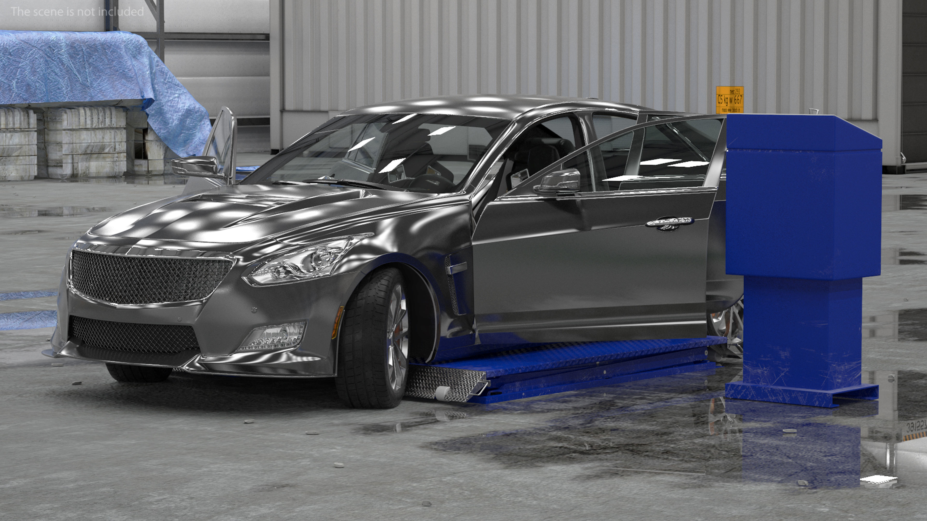 Automotive Scissor Lift and Sedan Rigged 3D model rigged | CGTrader