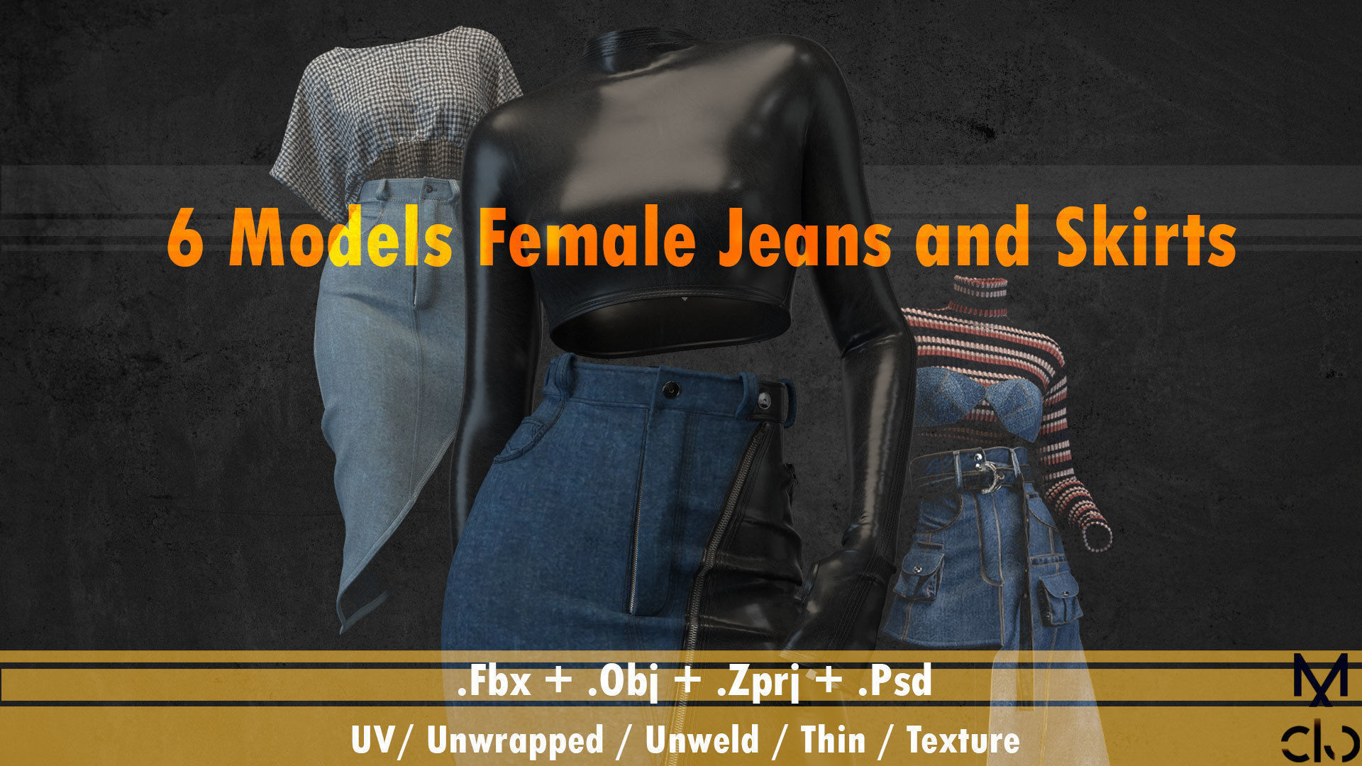 A Collection of 6 Models Women Jeans Pants and Skirts 3D model | CGTrader