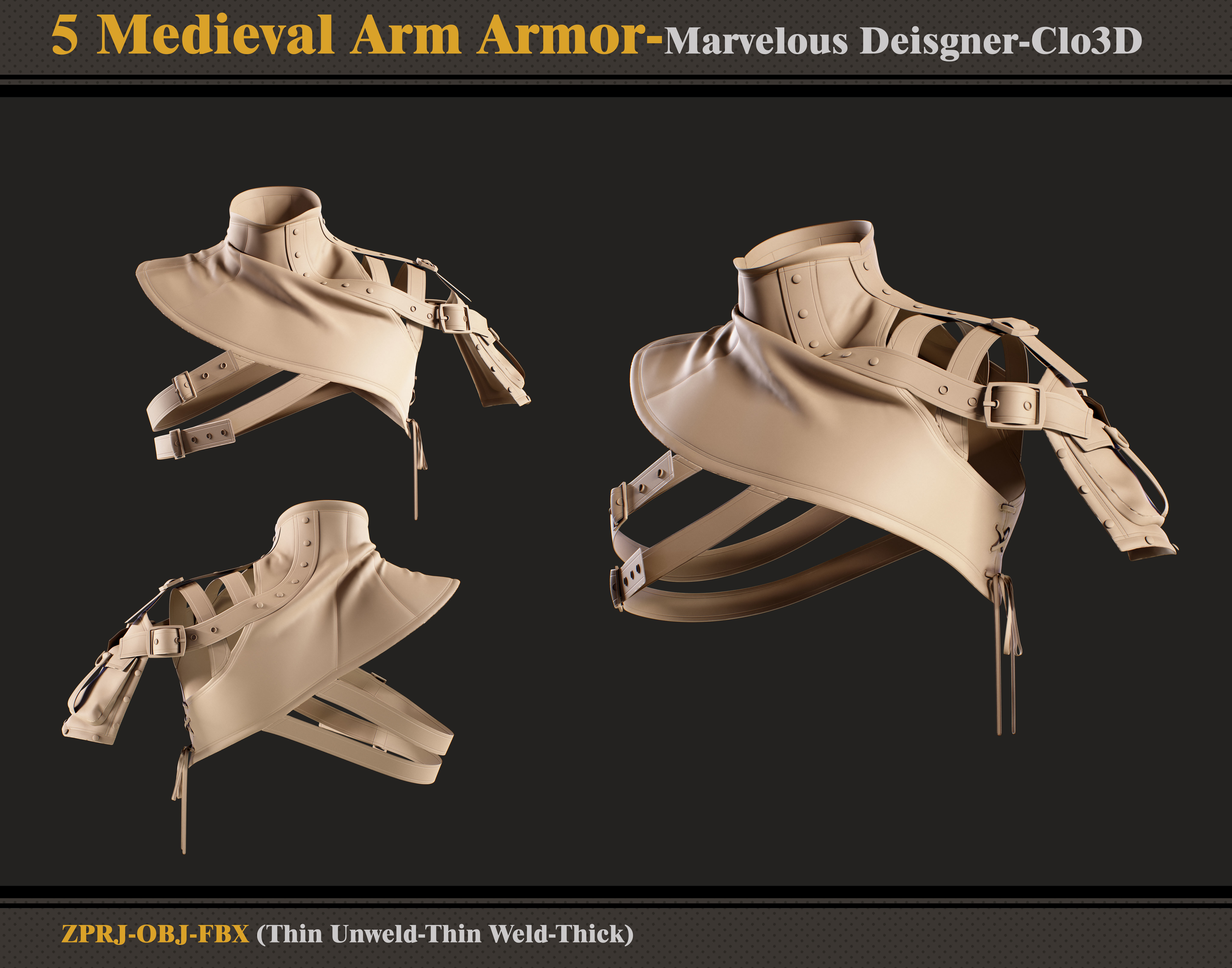 5 Medieval Arm Armor-Marvelous Designer-Clo3D -ZPRJ - FBX - OBJ 3D model | CGTrader