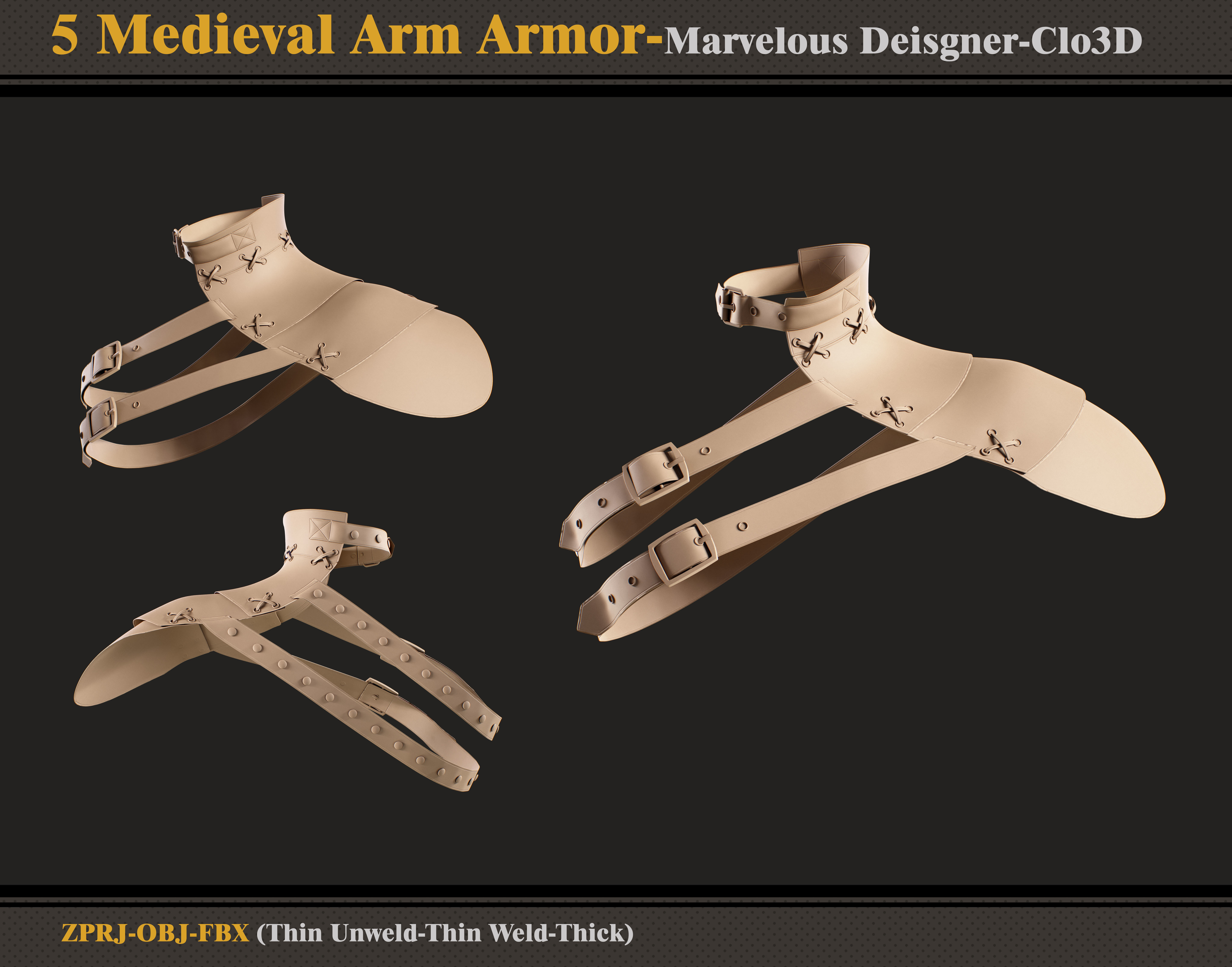 5 Medieval Arm Armor-Marvelous Designer-Clo3D -ZPRJ - FBX - OBJ 3D ...