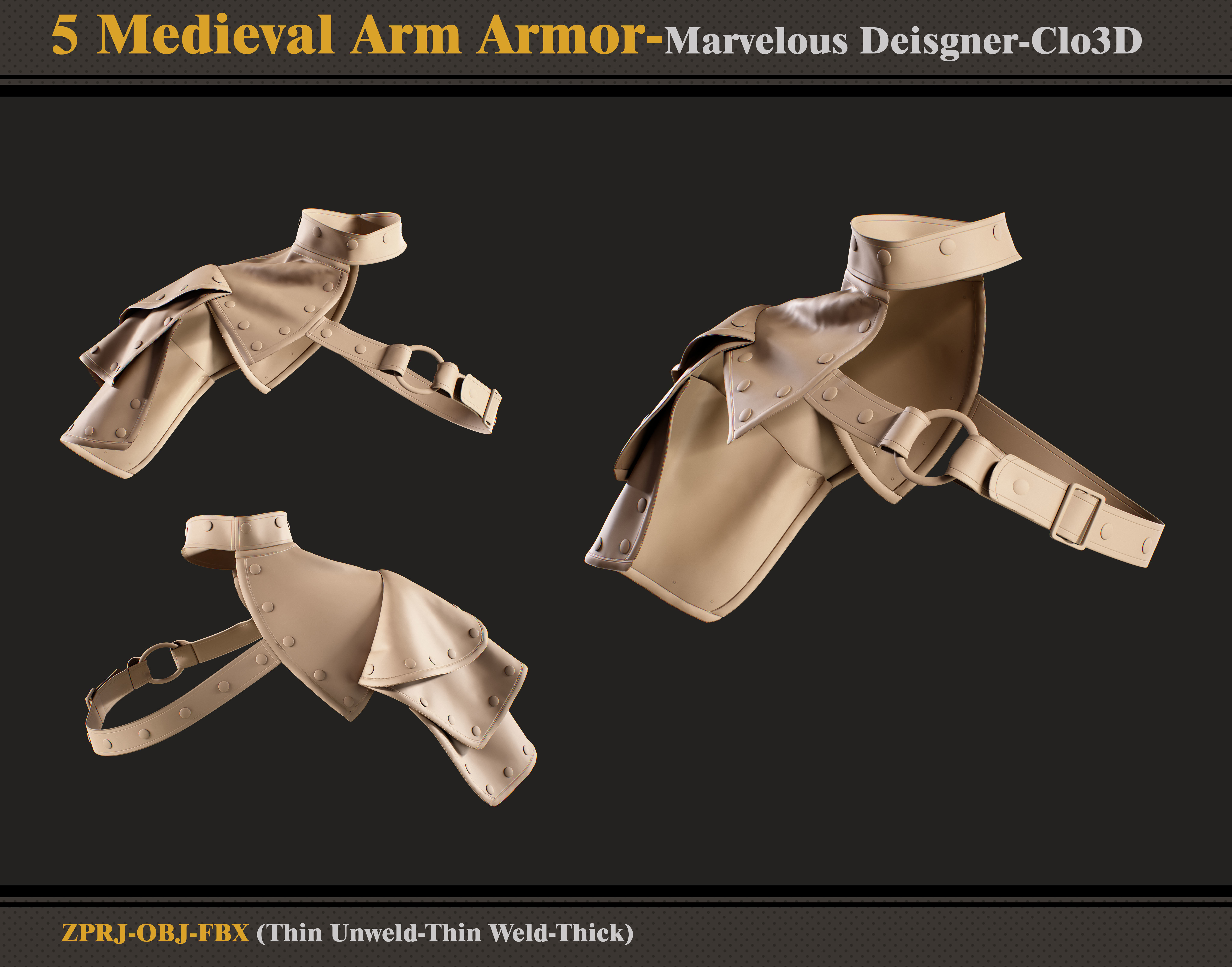 5 Medieval Arm Armor-Marvelous Designer-Clo3D -ZPRJ - FBX - OBJ 3D ...