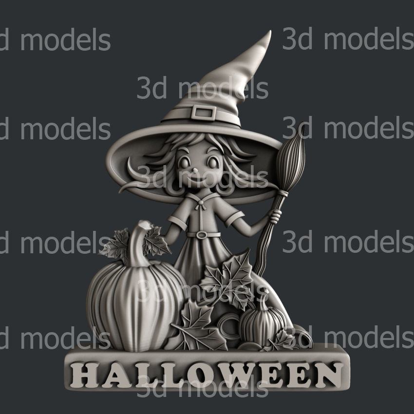 3d STL models for CNC or 3d printer witch halloween P466 3D model ...