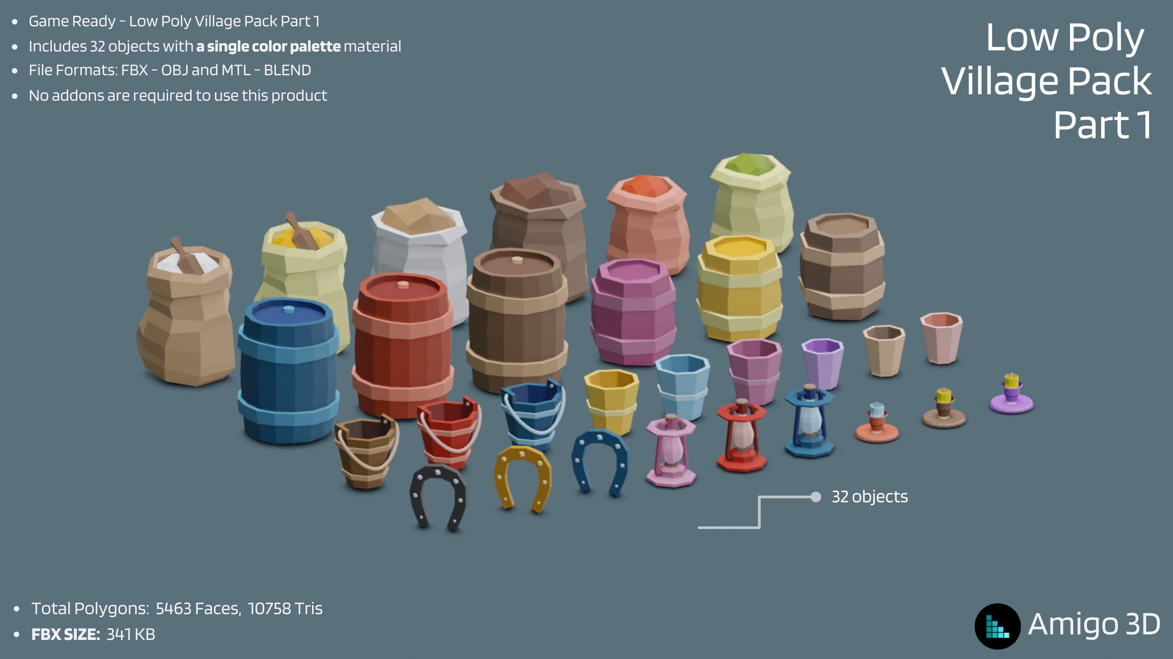 Low Poly Village Assets Pack- Part 1 free VR / AR / low-poly 3D model ...