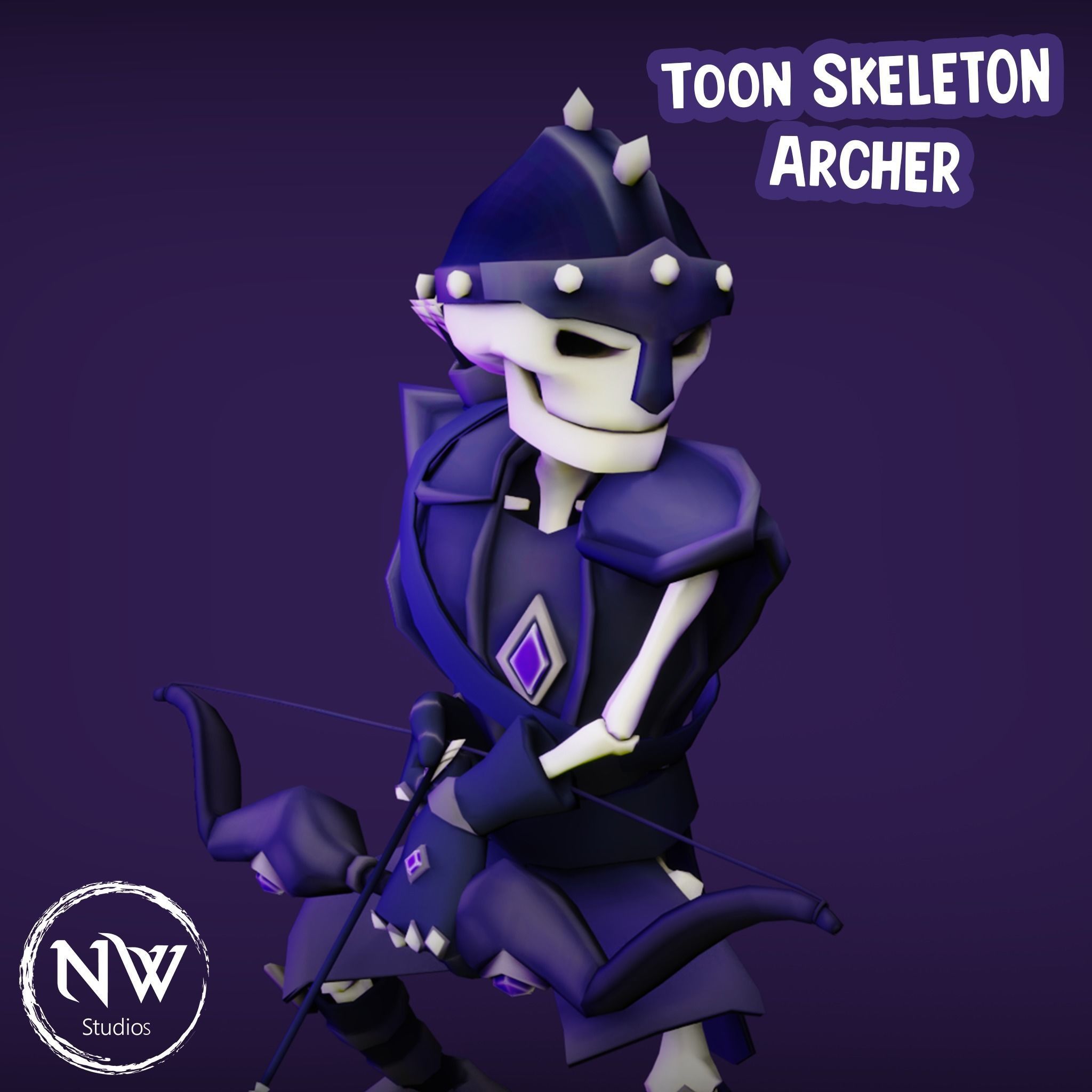 3D model Cartoon Skeleton Archer - Mobile Game Ready VR / AR / low-poly ...