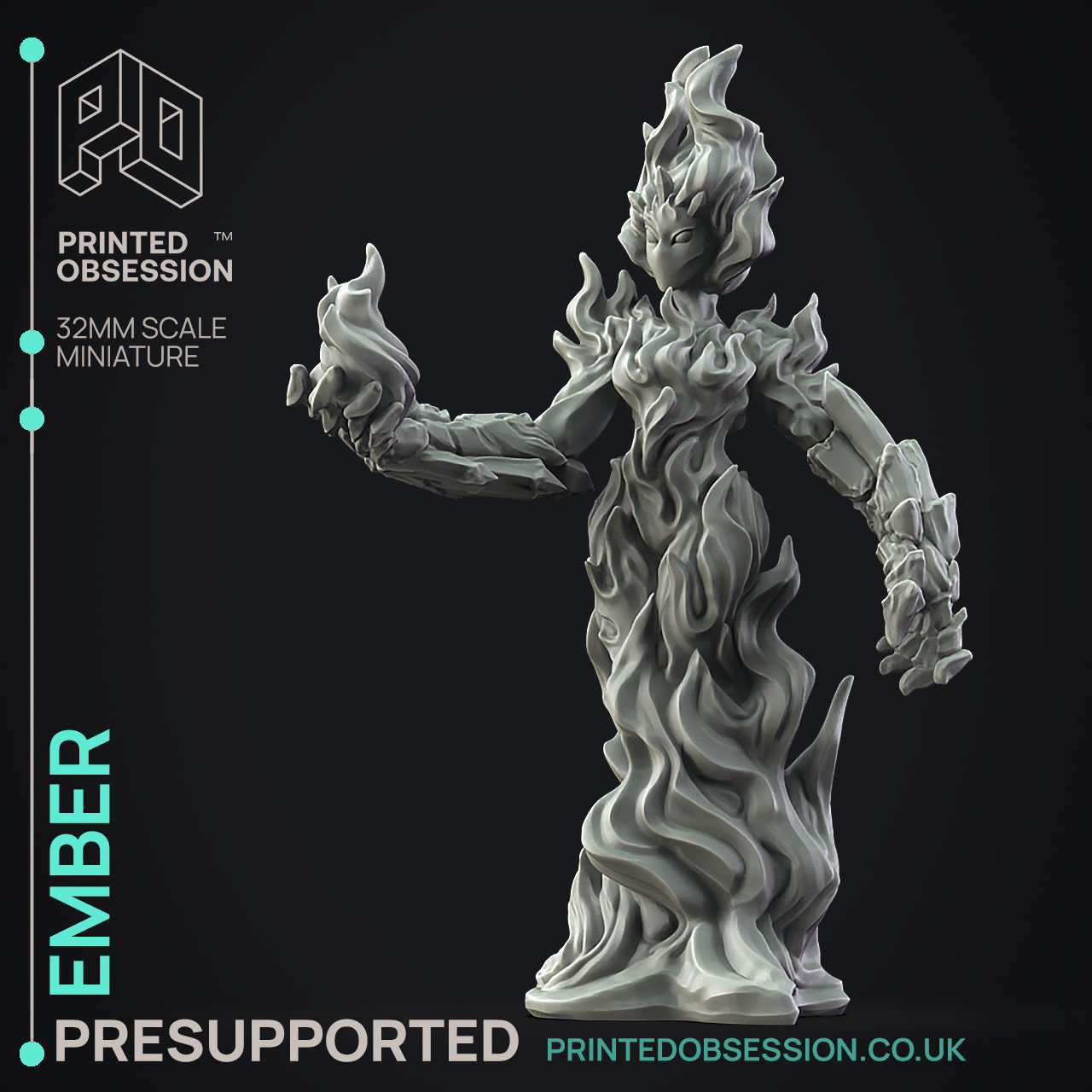 Ember Fire Elemental - 3D Printable TTRPG - PRESUPPORTED - 32mm 3D ...