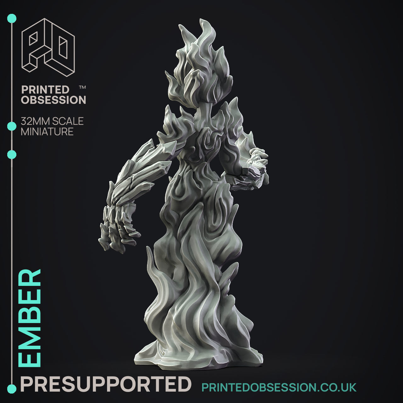 Ember Fire Elemental - 3D Printable TTRPG - PRESUPPORTED - 32mm 3D ...