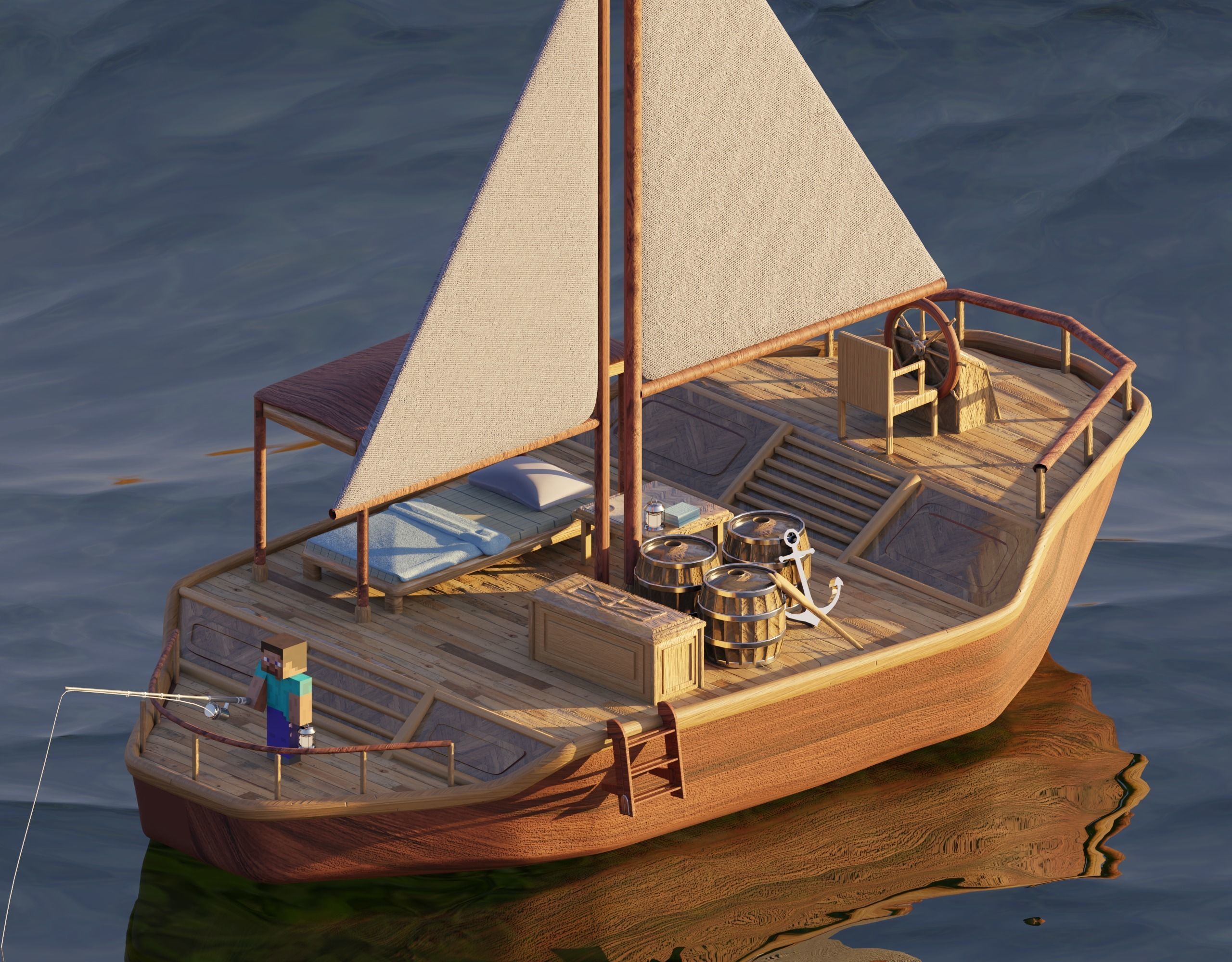Wooden Boat Raft free 3D model rigged | CGTrader