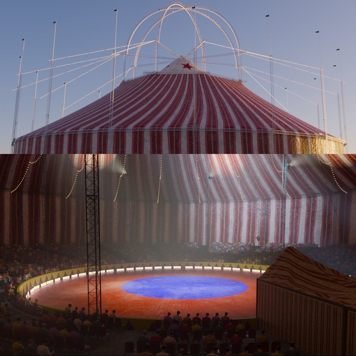 3D model Circus Environment Interior and Exterior with Animated Crowd ...