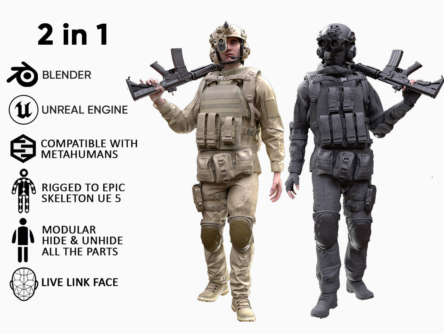 3D Model Collection Mens Military Uniforms - Modular - Rigged VR / AR ...