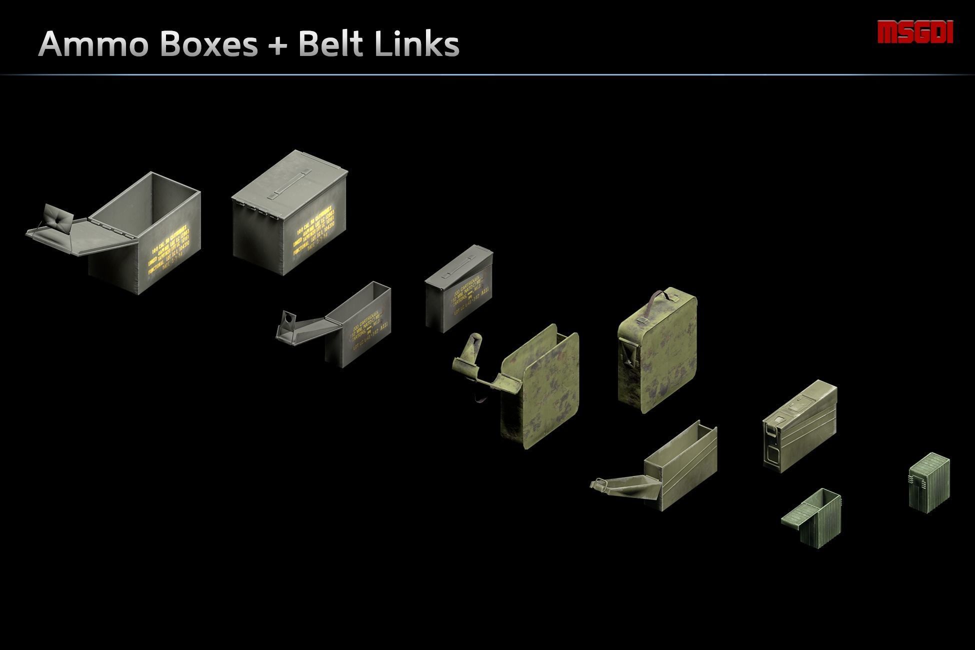 3D model Ammo Boxes Belt Links VR / AR / low-poly rigged animated ...