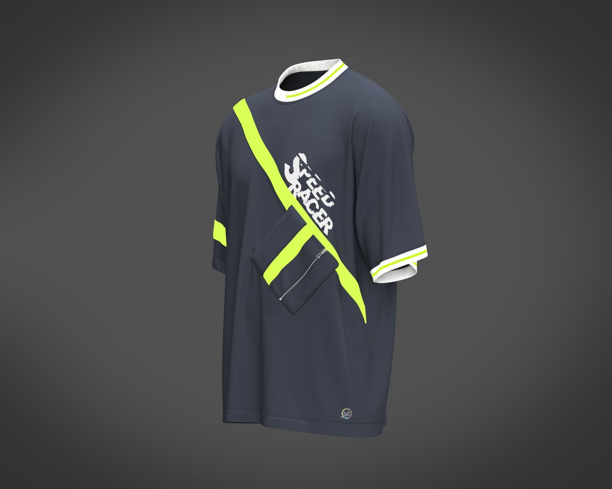 Oversized speed racer graphic tee with the contrast of neon 3D model ...