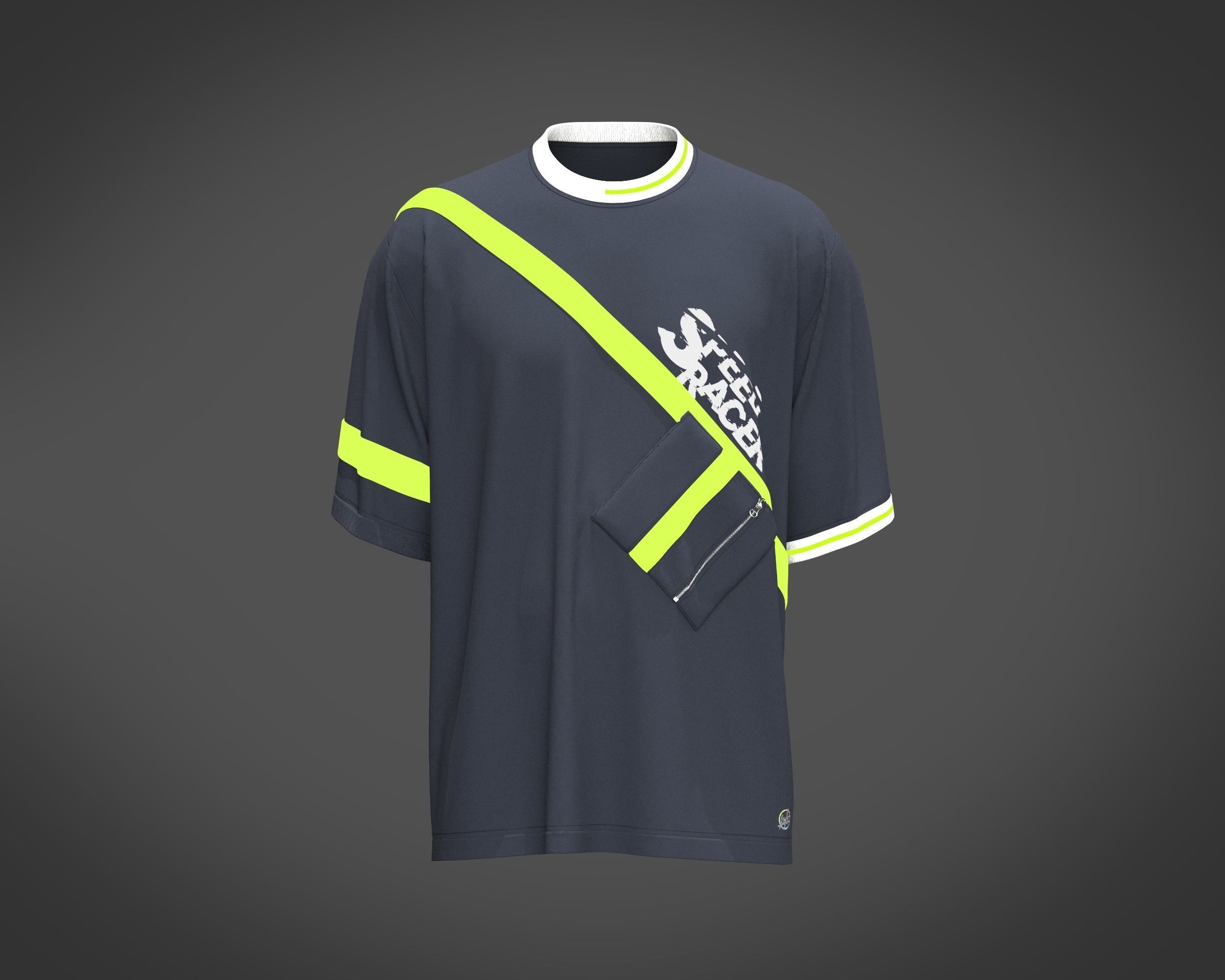 Oversized speed racer graphic tee with the contrast of neon 3D model ...