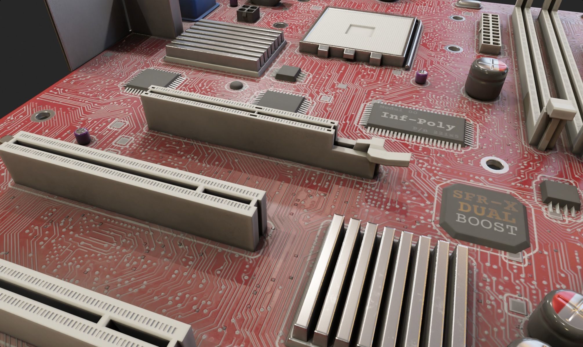 3D model pc motherboard agp computer retro red circuit board VR / AR ...