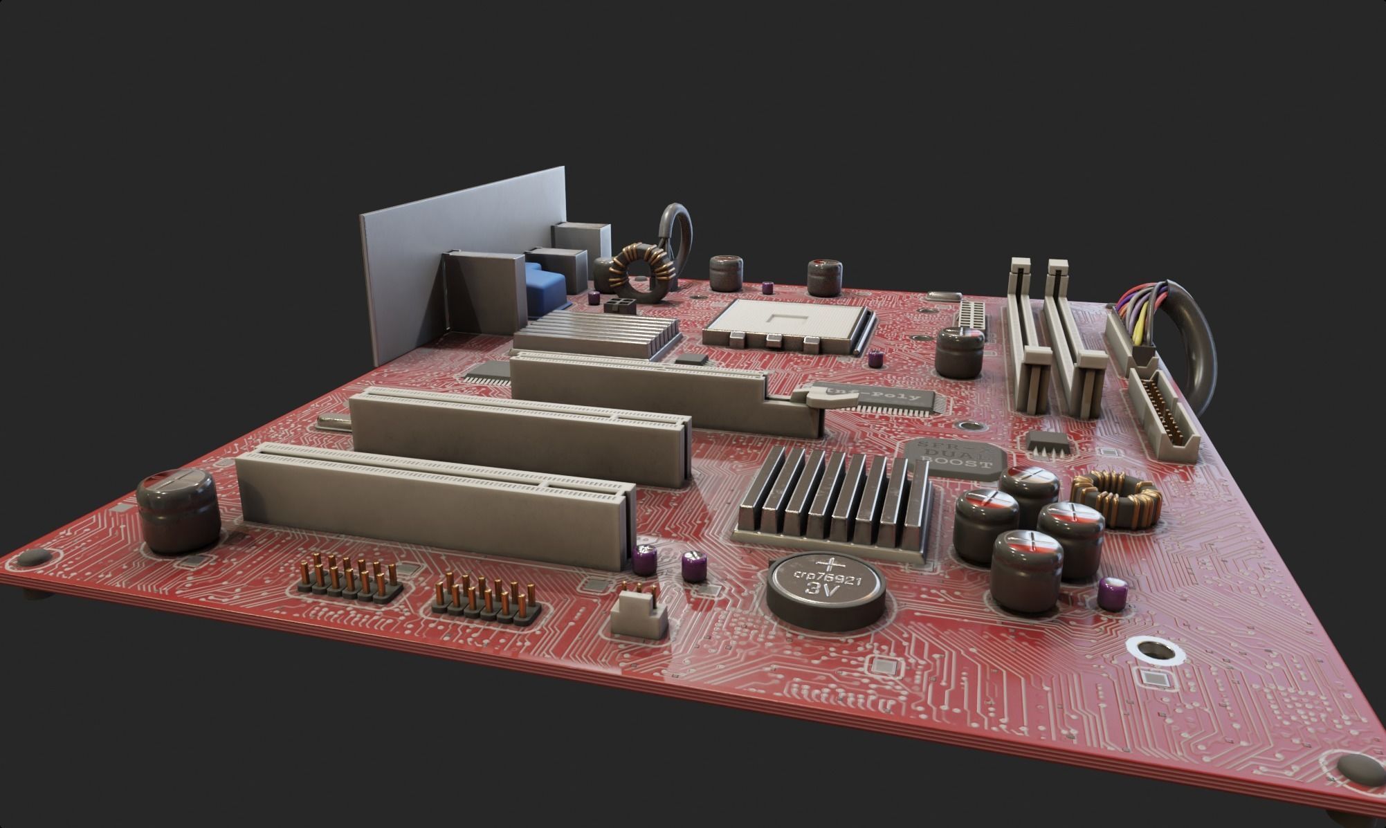 3D model pc motherboard agp computer retro red circuit board VR / AR ...