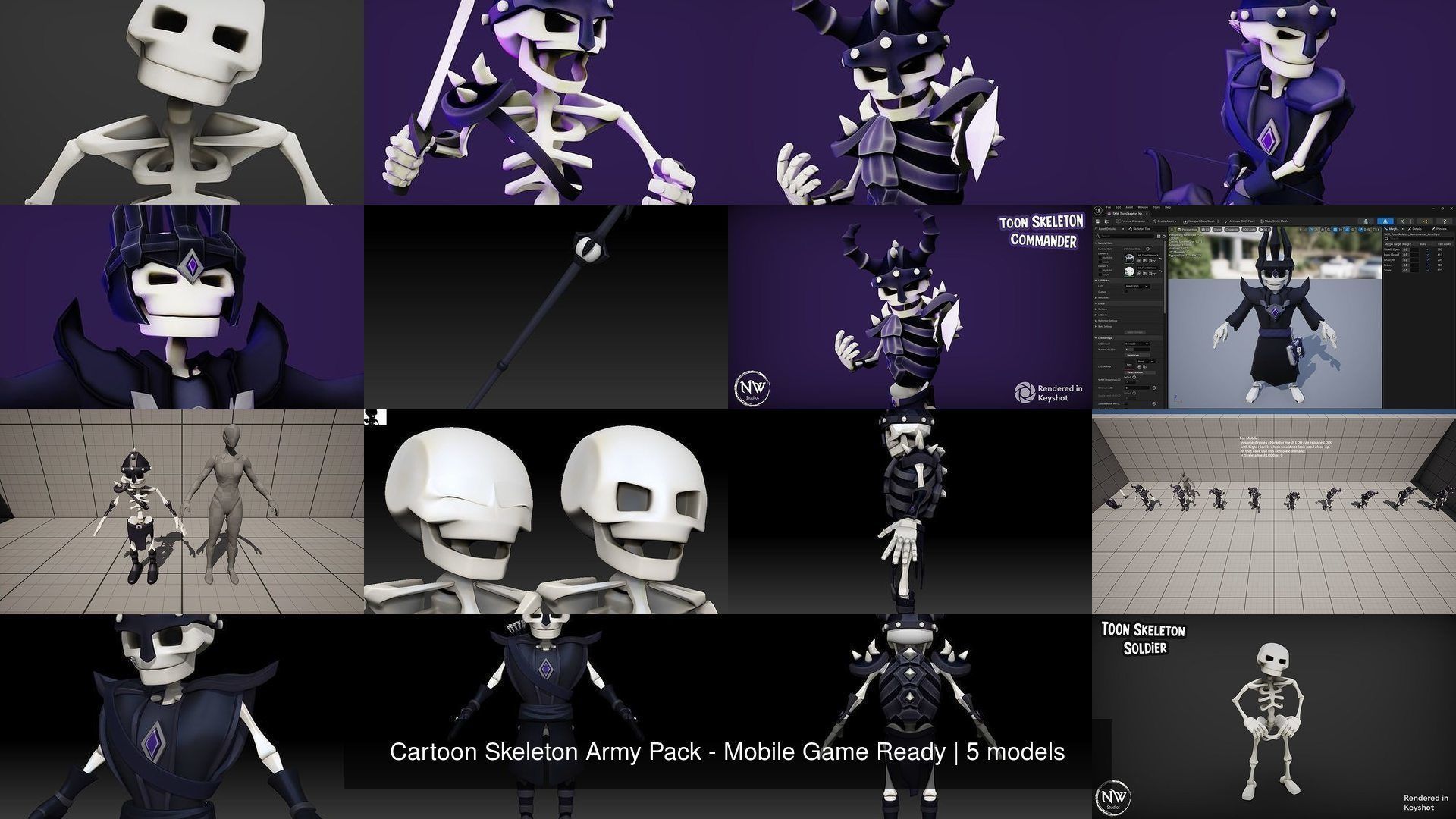 3D Model Collection Cartoon Skeleton Army Pack - Mobile Game Ready VR ...