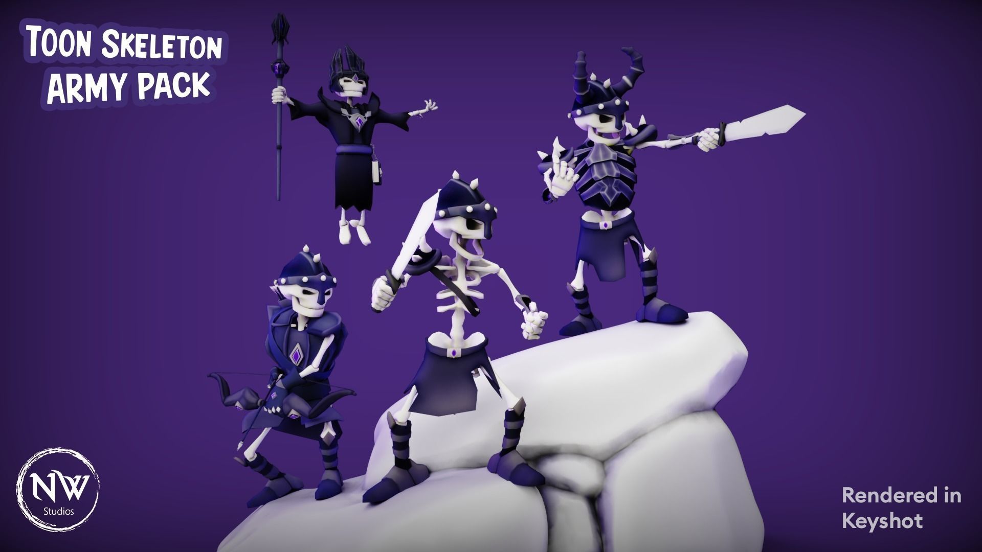 3D Model Collection Cartoon Skeleton Army Pack - Mobile Game Ready VR ...