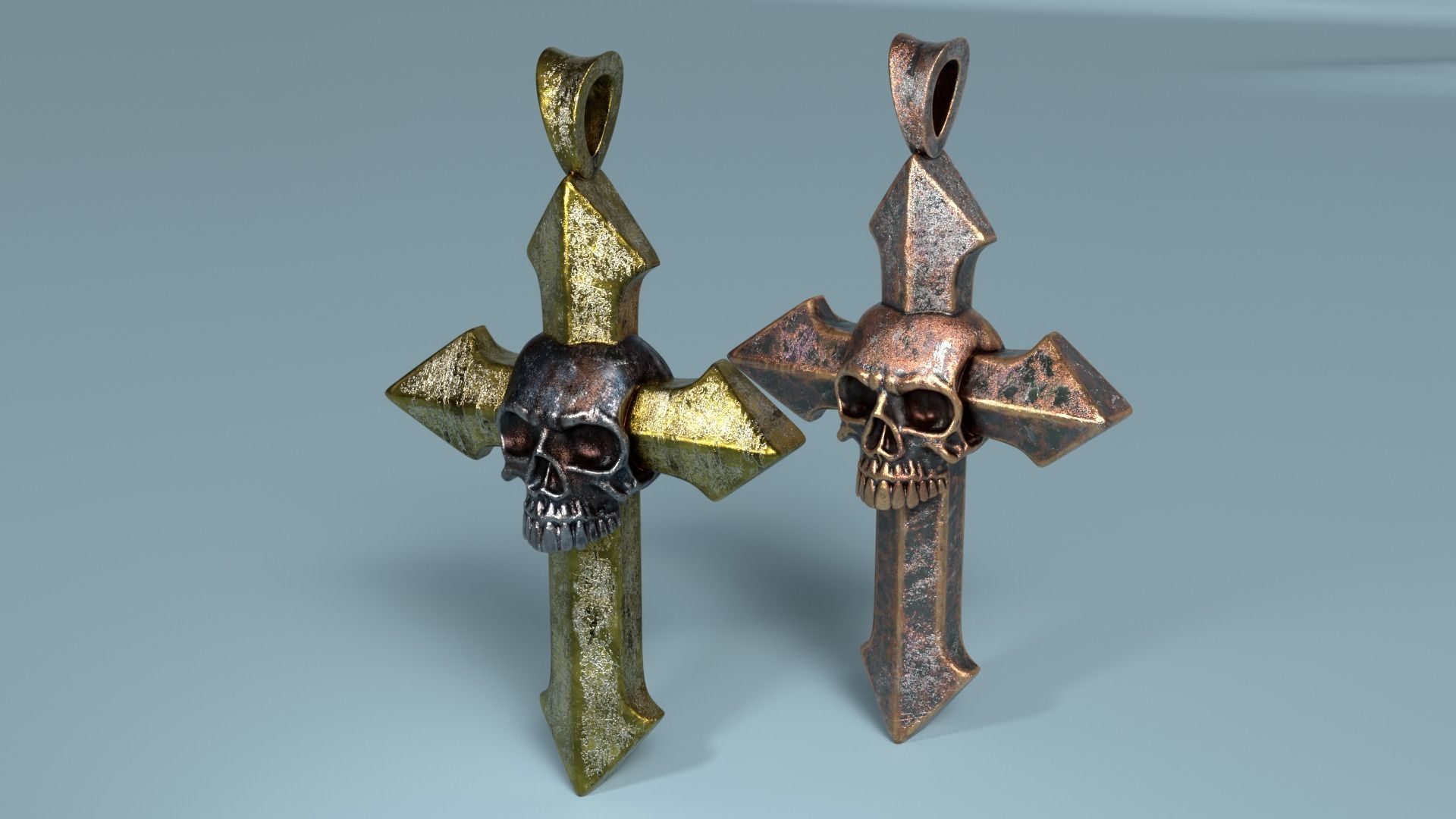 High-Poly Arrow-shaped Cross with rusted Steel Skull 3D model | CGTrader
