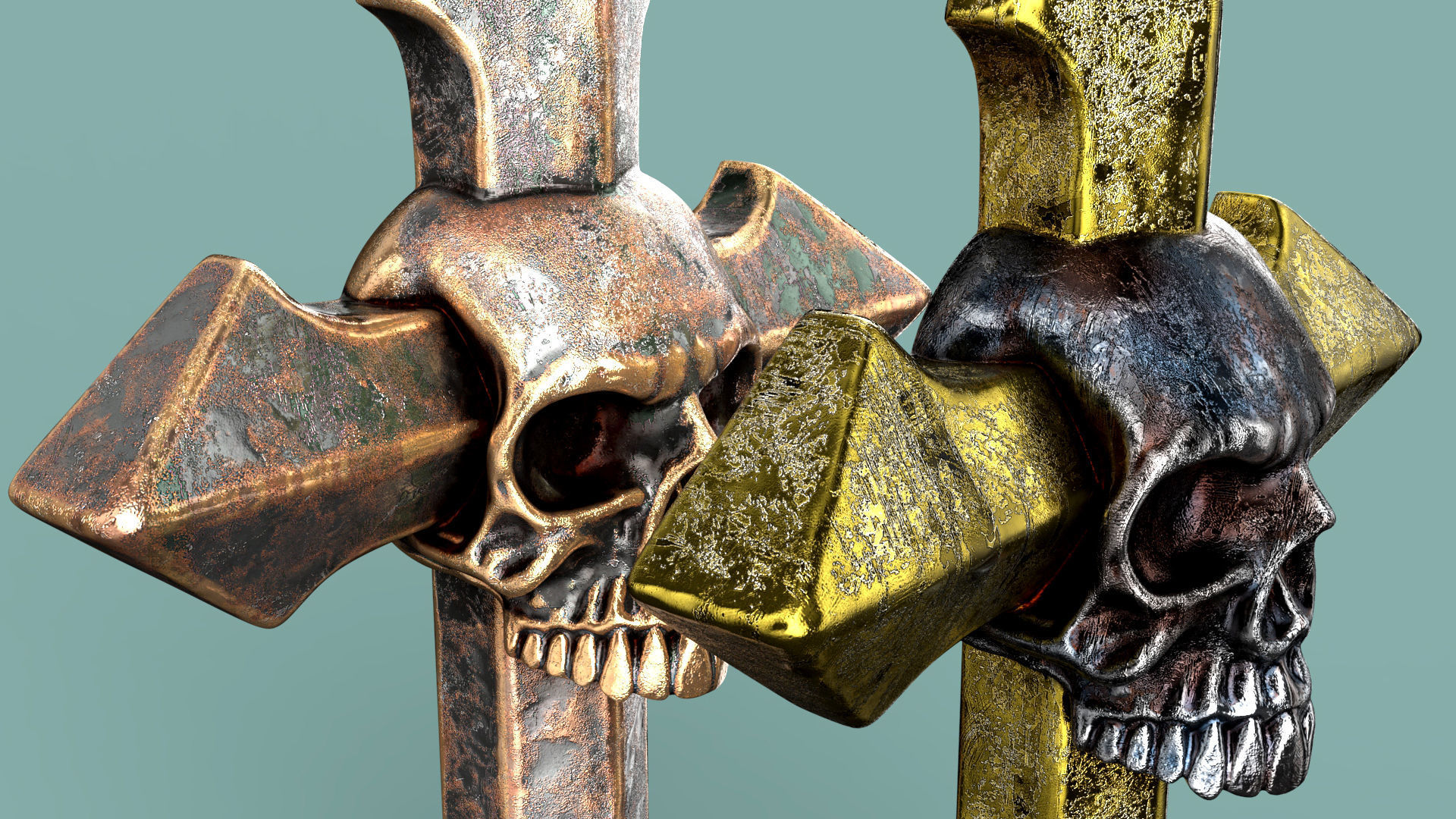 High-Poly Arrow-shaped Cross with rusted Steel Skull 3D model | CGTrader
