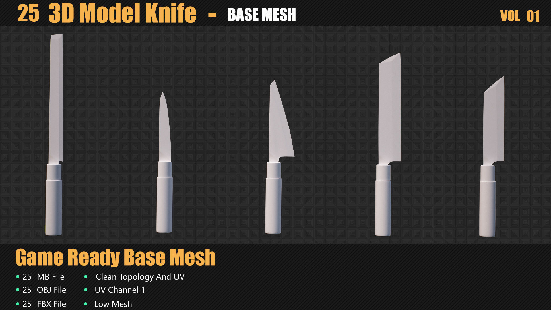 3D model 25 3D Models Knife In Maya For Game And Animation VR / AR ...