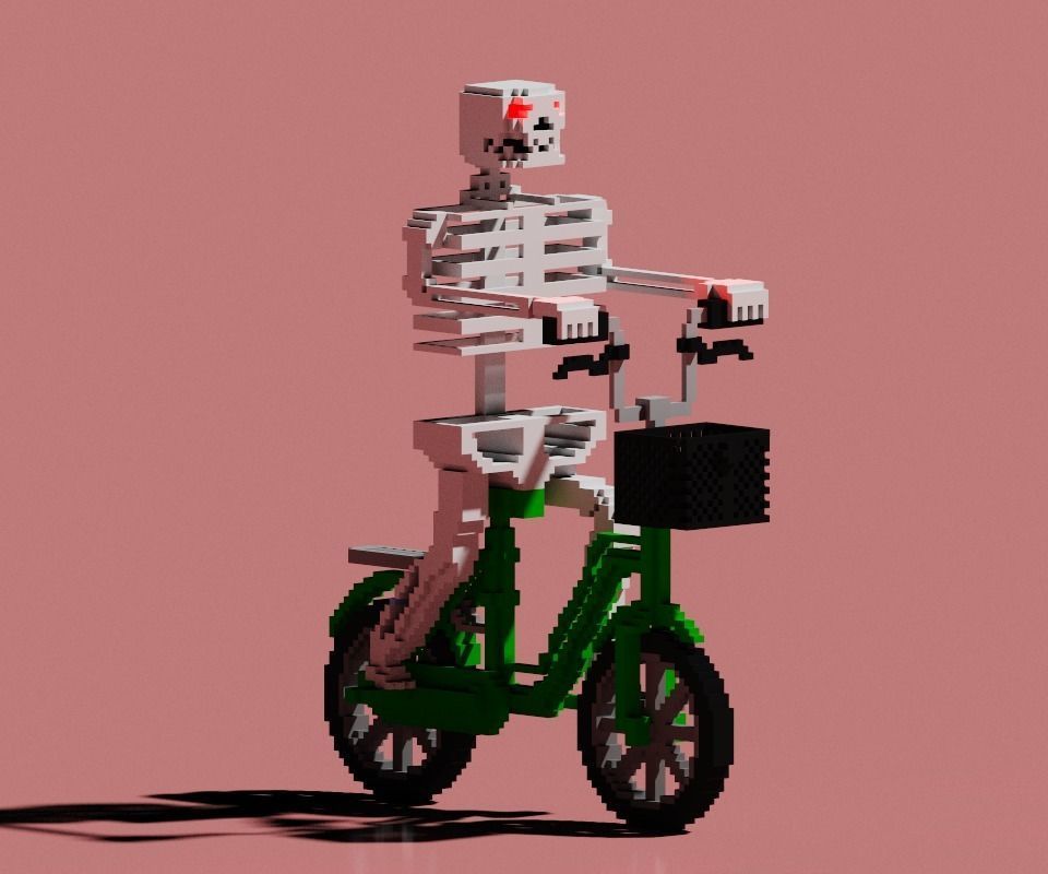 3D model Voxel Skeleton on bicycle VR / AR / low-poly | CGTrader